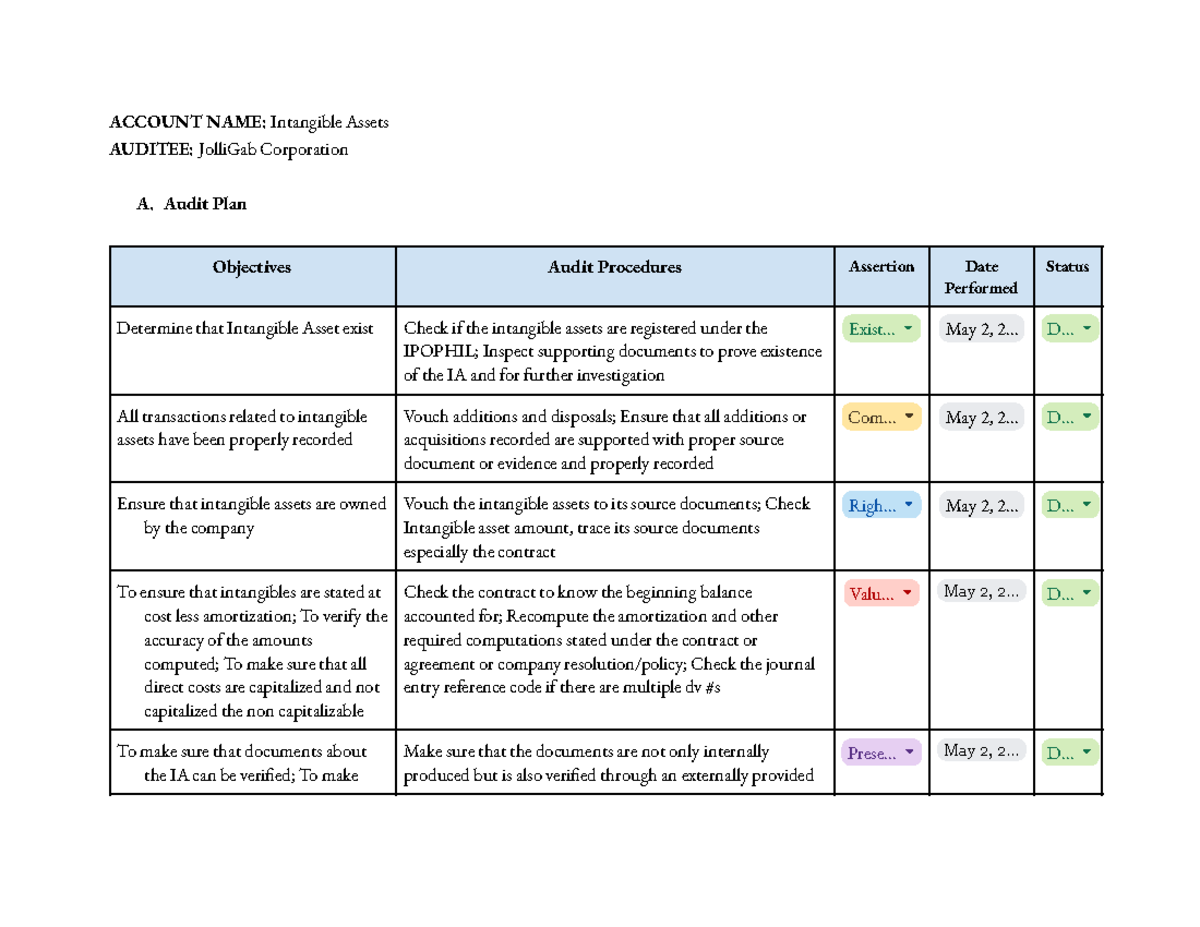 [9-E-02] Audit Memo Intangible Assets - ACCOUNT NAME: Intangible Assets ...
