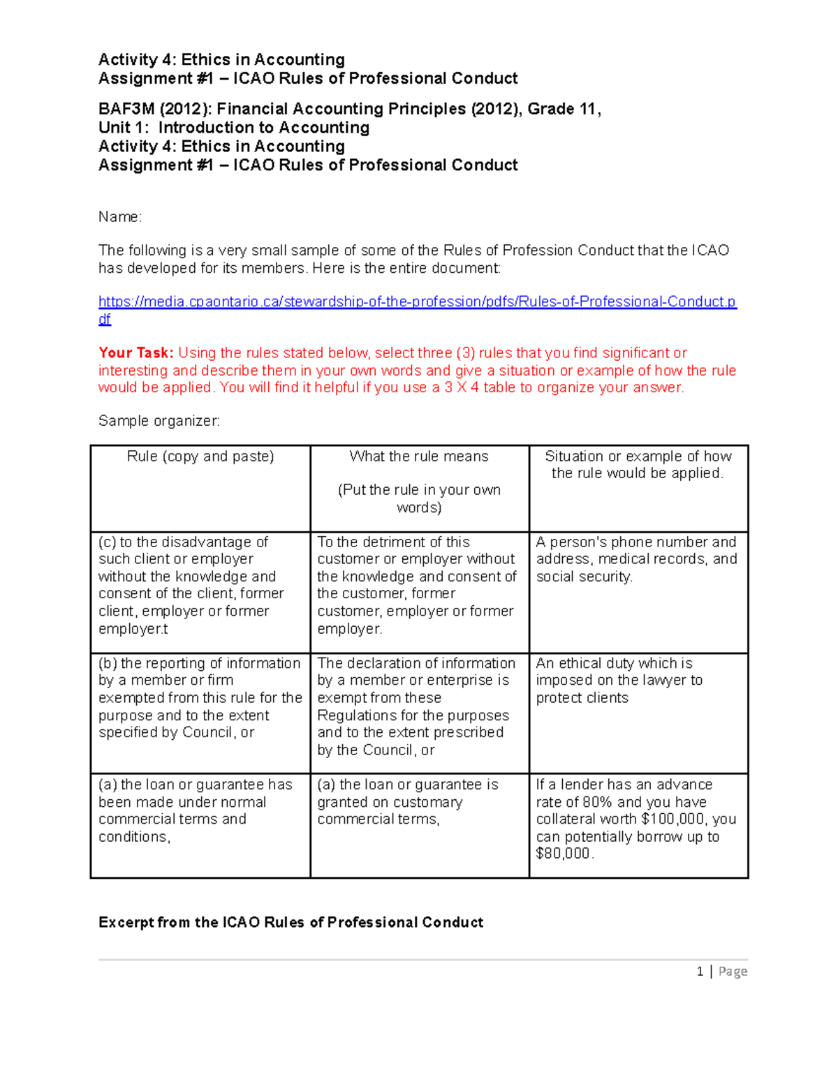 Unit 1 Activity 4 Ethics in Accounting Assignment 1 - Assignment #1 ...