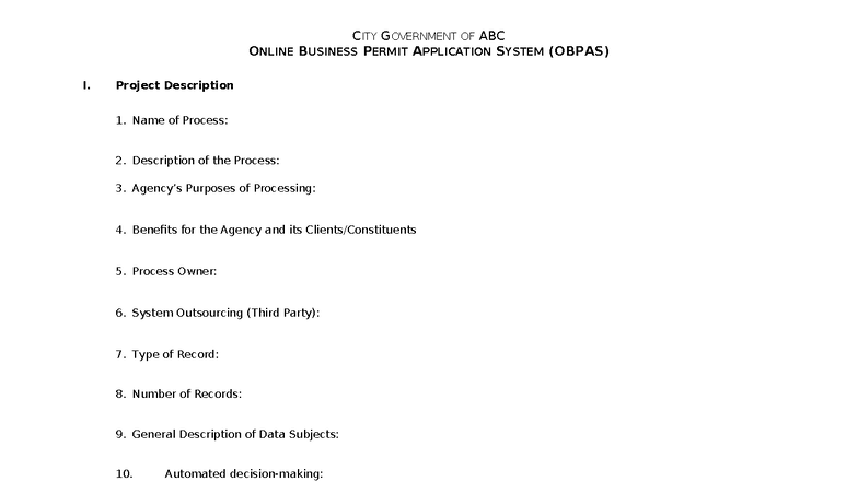 CITY GOVERNMENT OF ABC PIA Simulation Template for OBPAS - Studocu