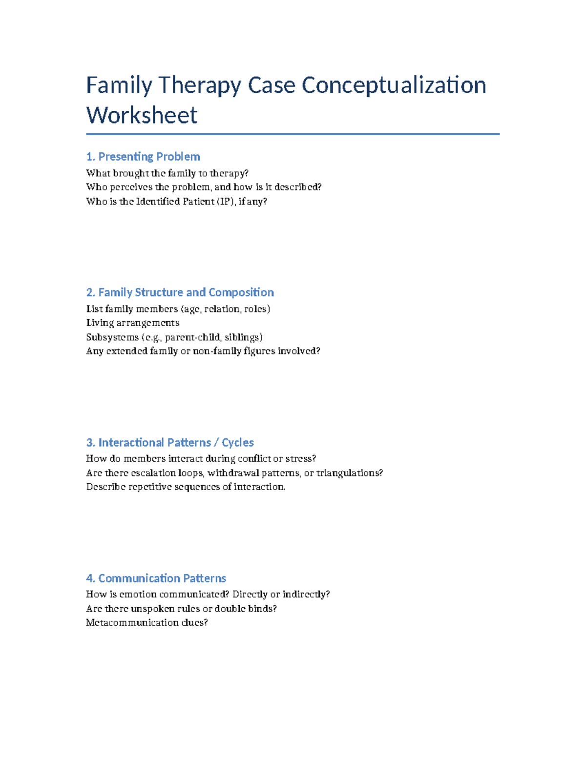 Family Therapy Case Conceptualization Template - Studocu