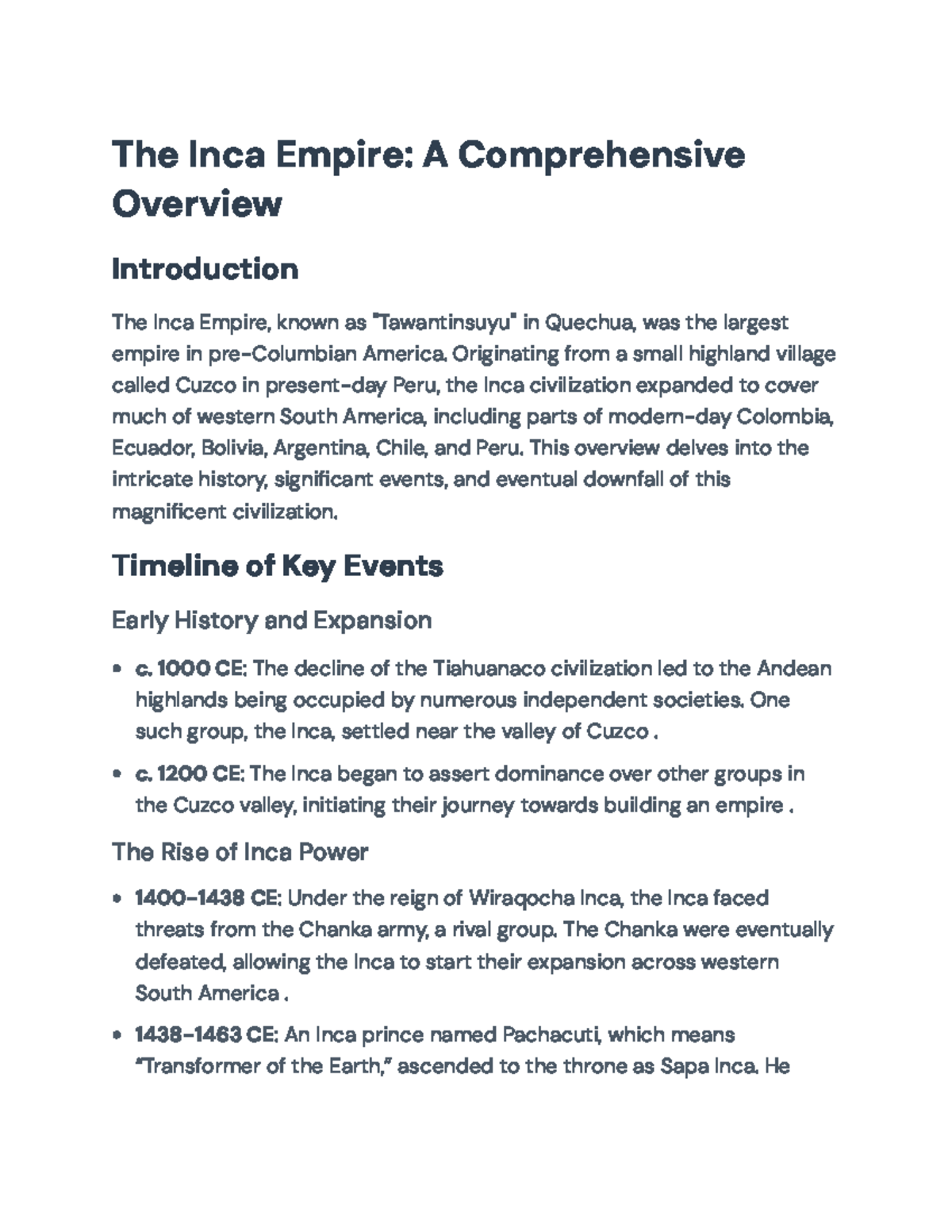 Inca Empire: A Detailed Overview of History, Events, and Legacy - The ...