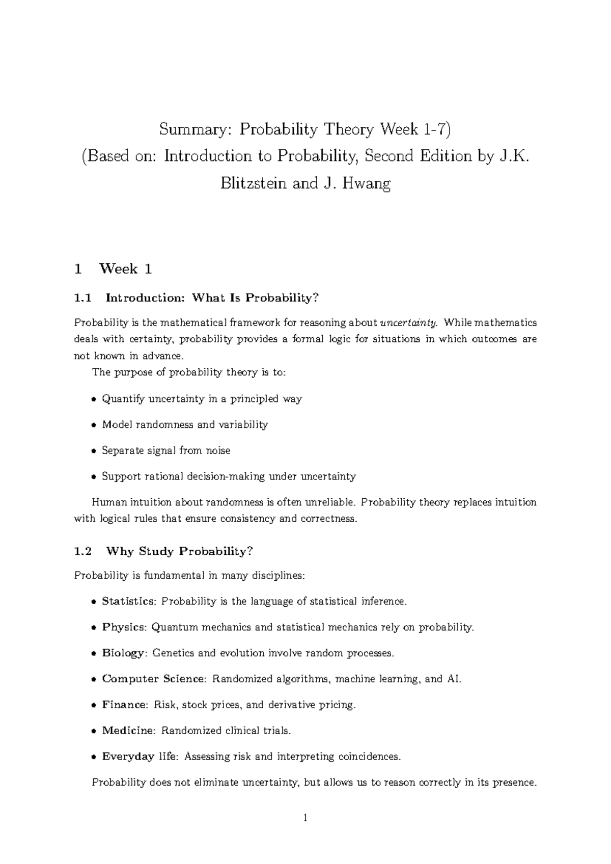 Probability Theory Week 1 Summary: Foundations and Key Concepts ...
