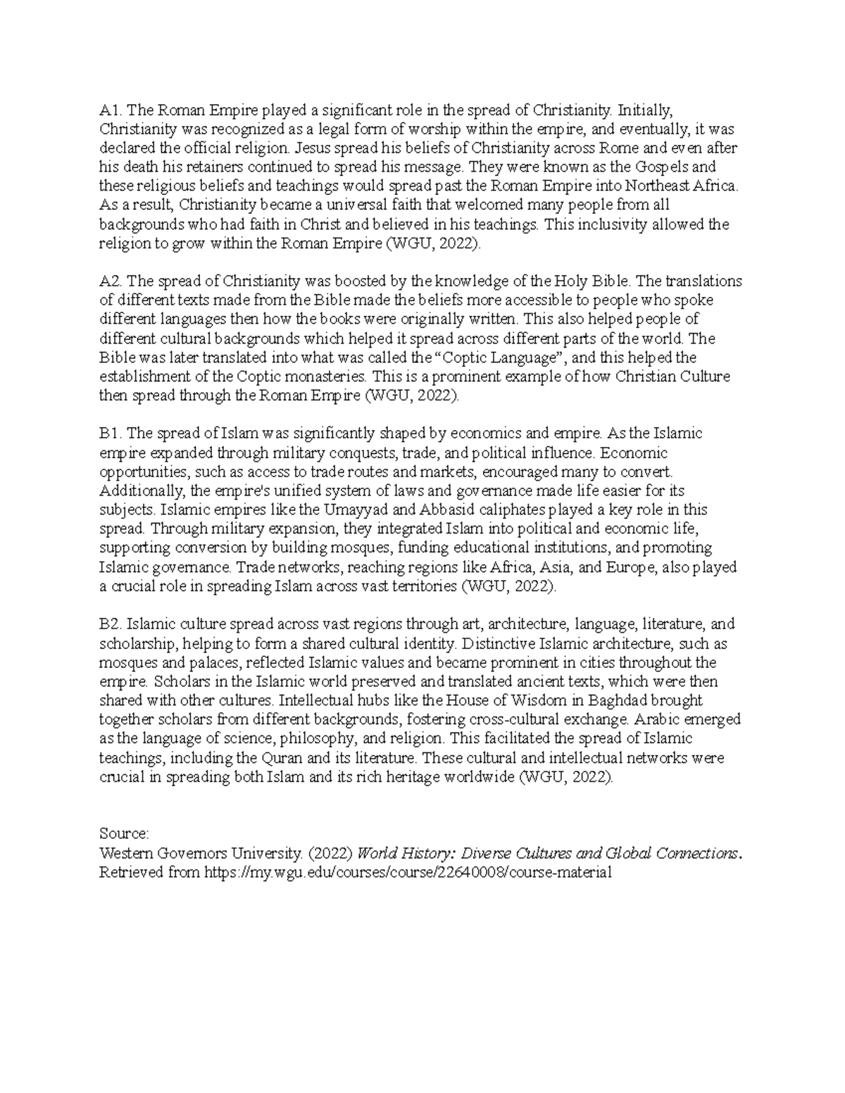 D266 Task 1 - The Spread of Christianity and Islam Through Empires ...