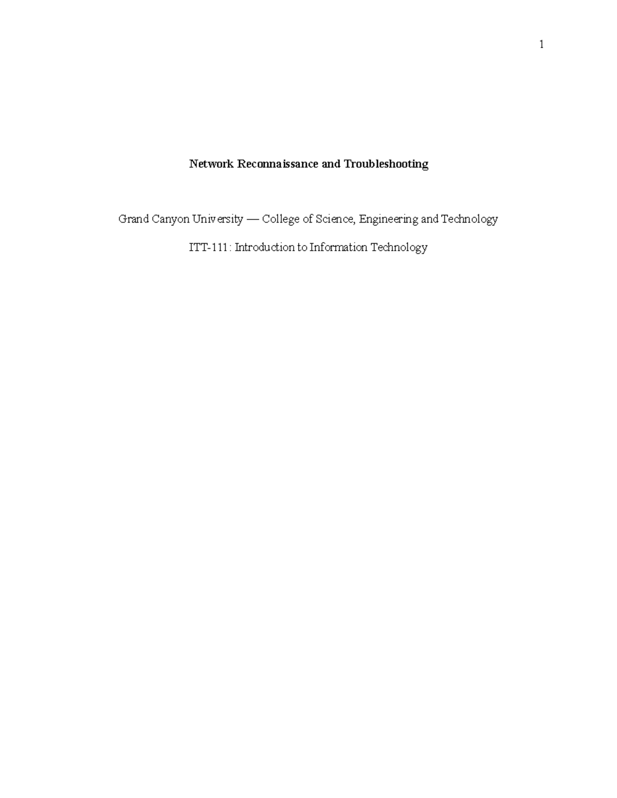 ITT-111: Network Reconnaissance and Troubleshooting Assignment 2 - Studocu