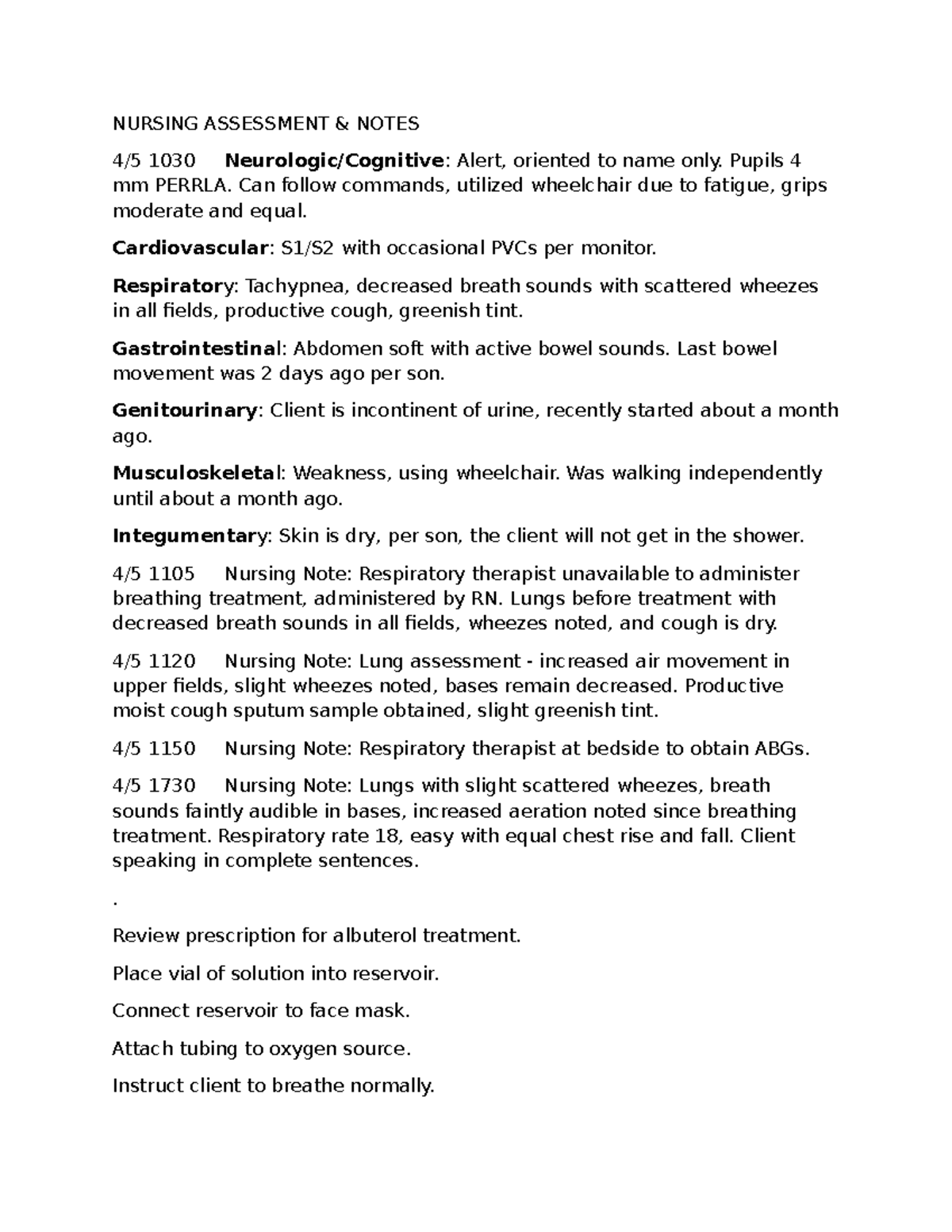 NURS 1030 COPD Assessment & Nursing Notes: Patient Evaluation - Studocu