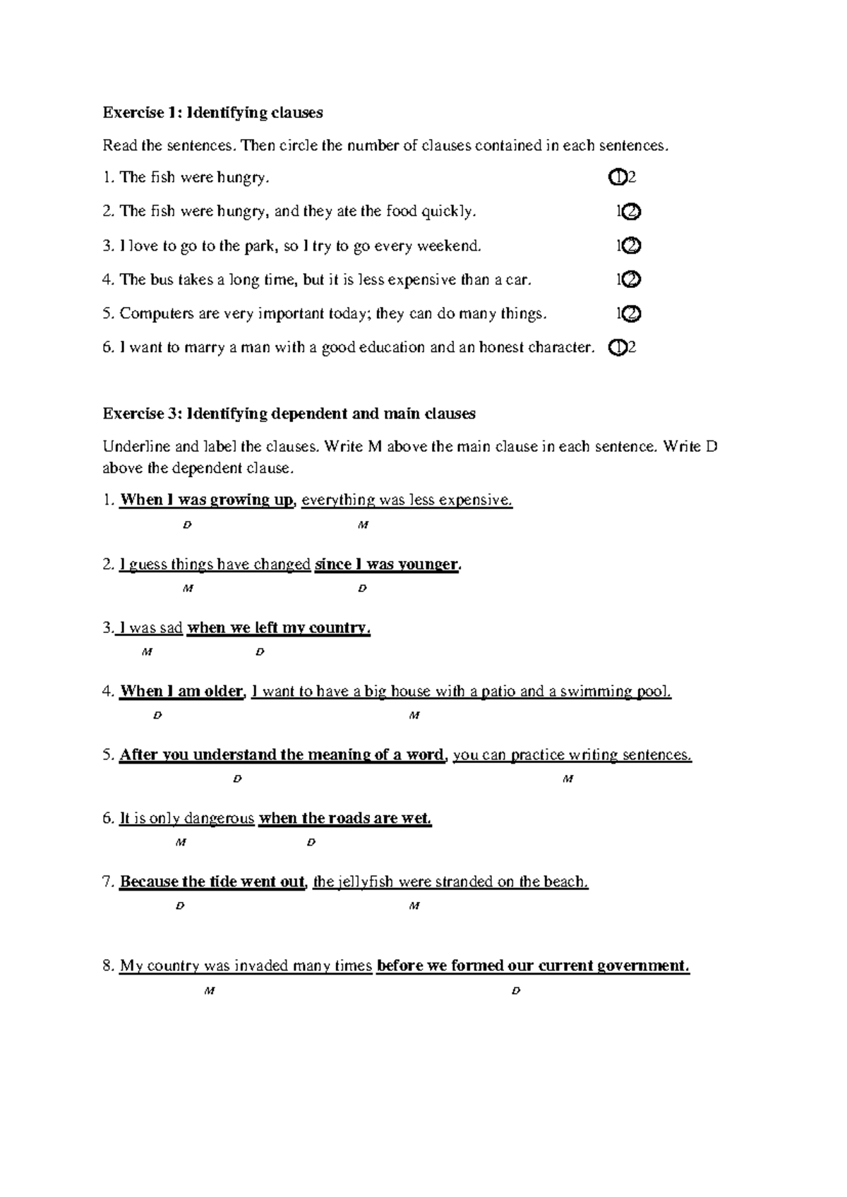 ENG 101 Unit 1 Exercise: Identifying Clauses and Sentence Structure ...