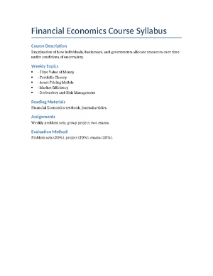 Financial Economics - Study Notes & Assignments - Studocu