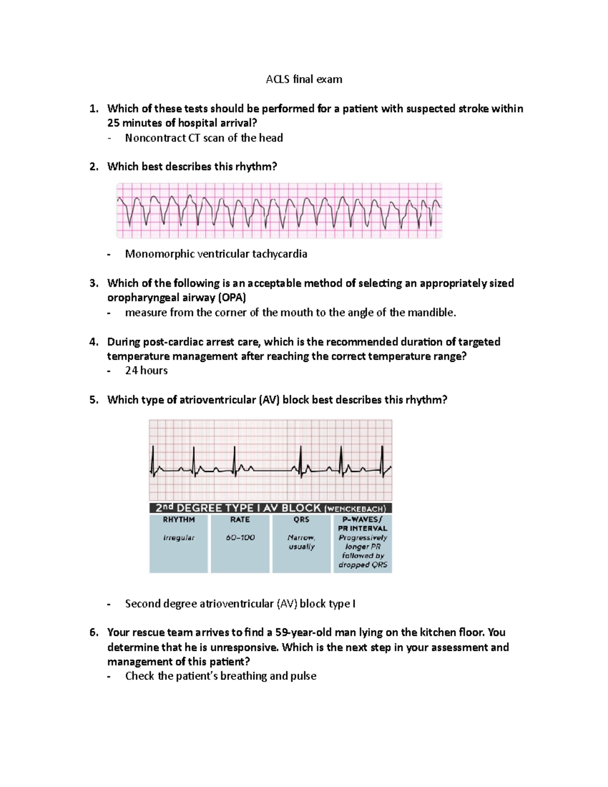 ACLS Final Exam Study Notes: Essential Questions & Answers - Studocu