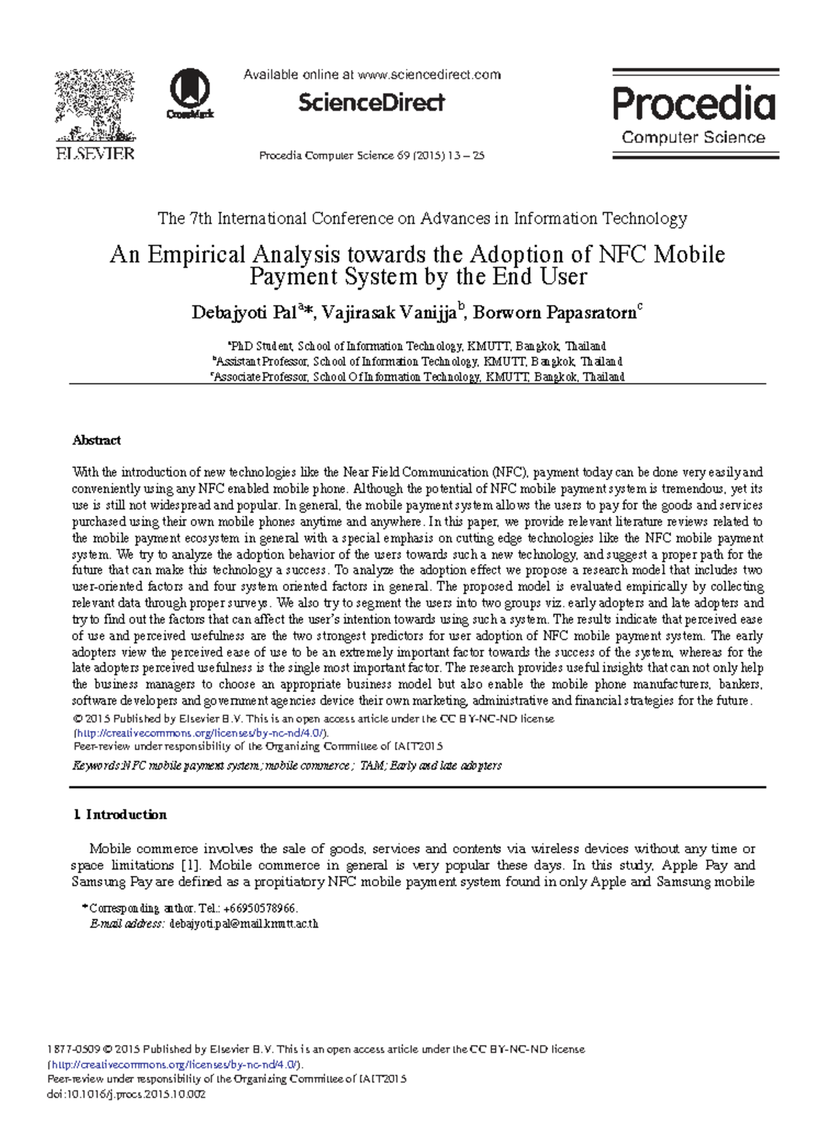 Empirical Study on NFC Mobile Payment Adoption (IT 101) - Studocu