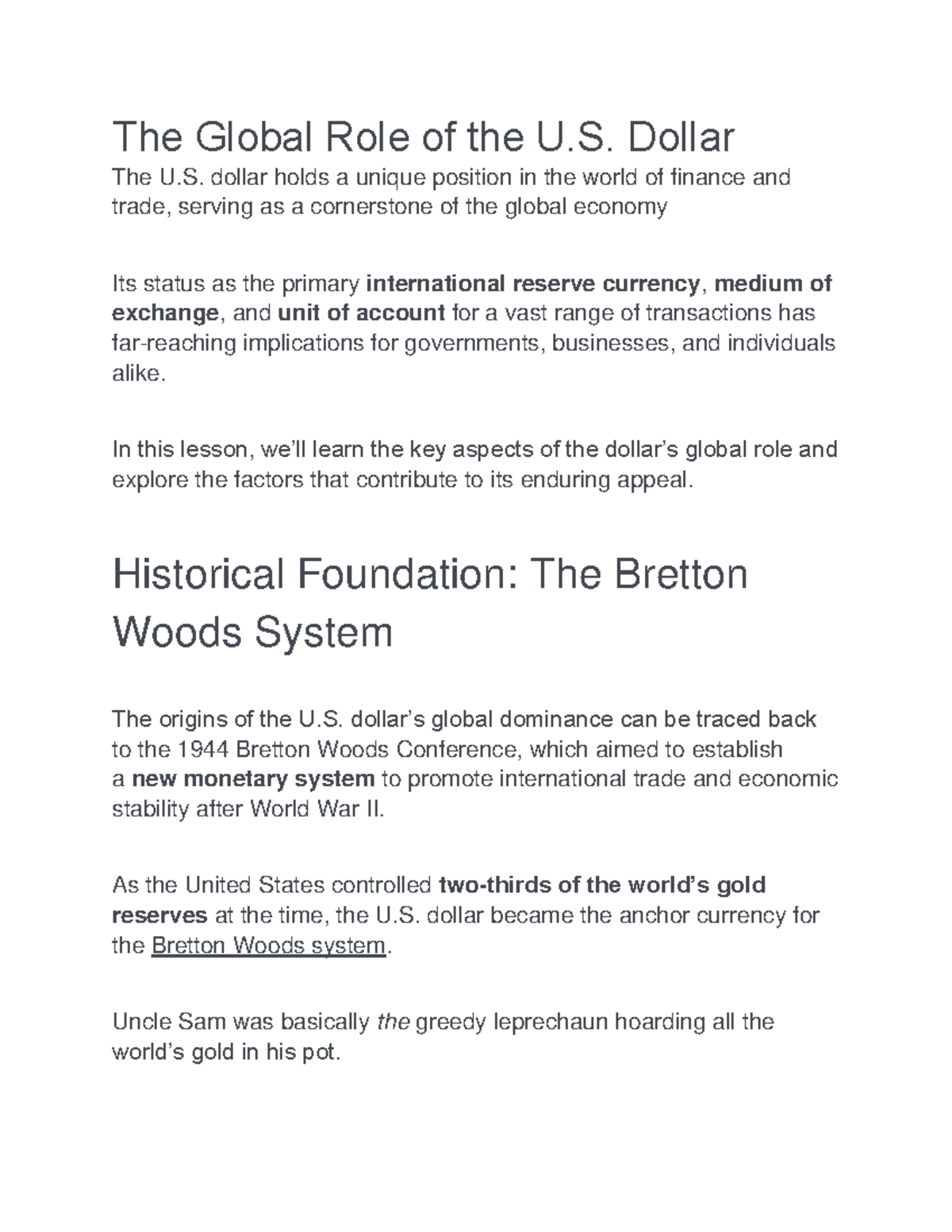 The Global Role of the U.S. Dollar - The Global Role of the U. Dollar ...