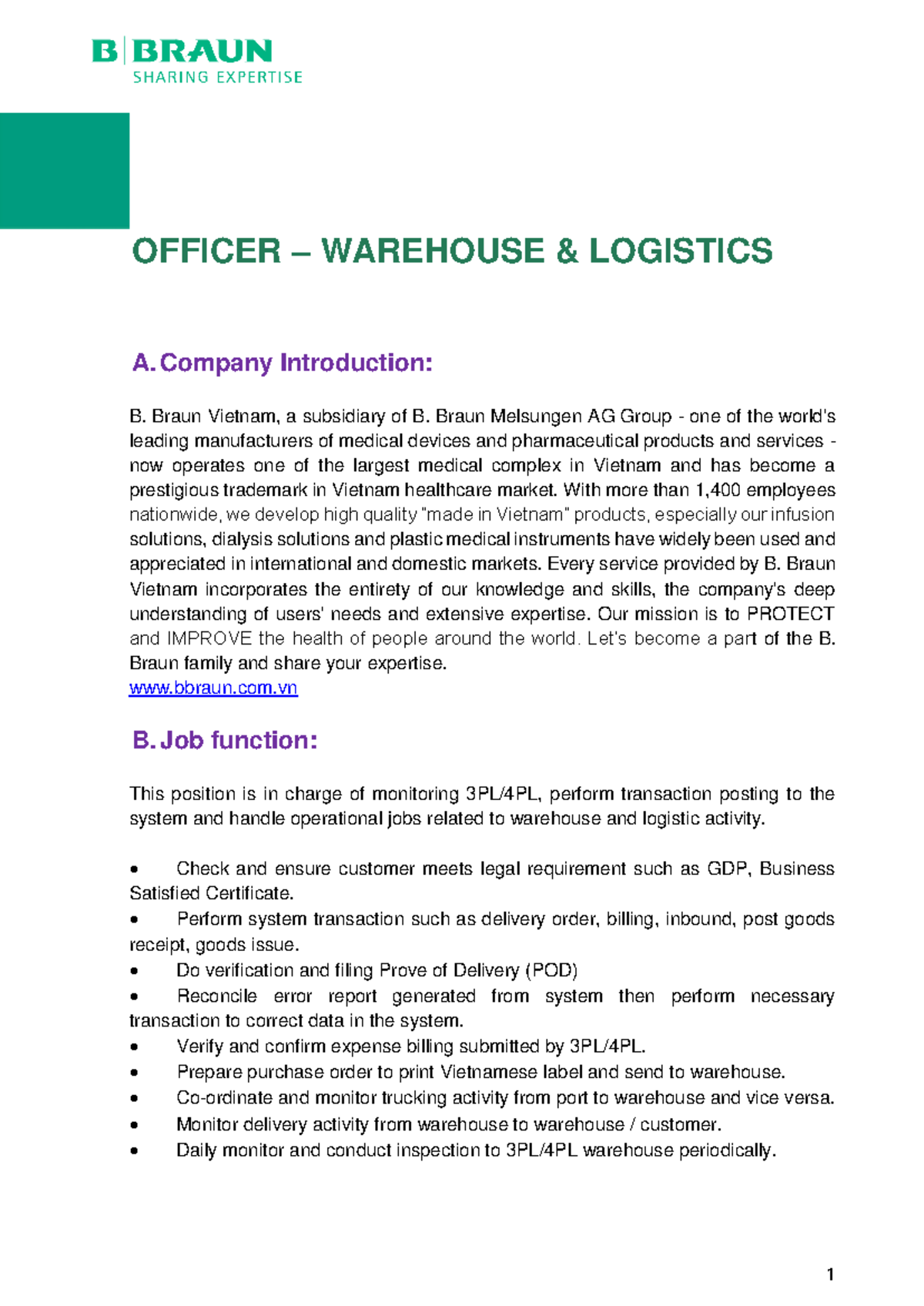 BBVN - JD - Warehouse and Logistics Officer - OFFICER – WAREHOUSE ...