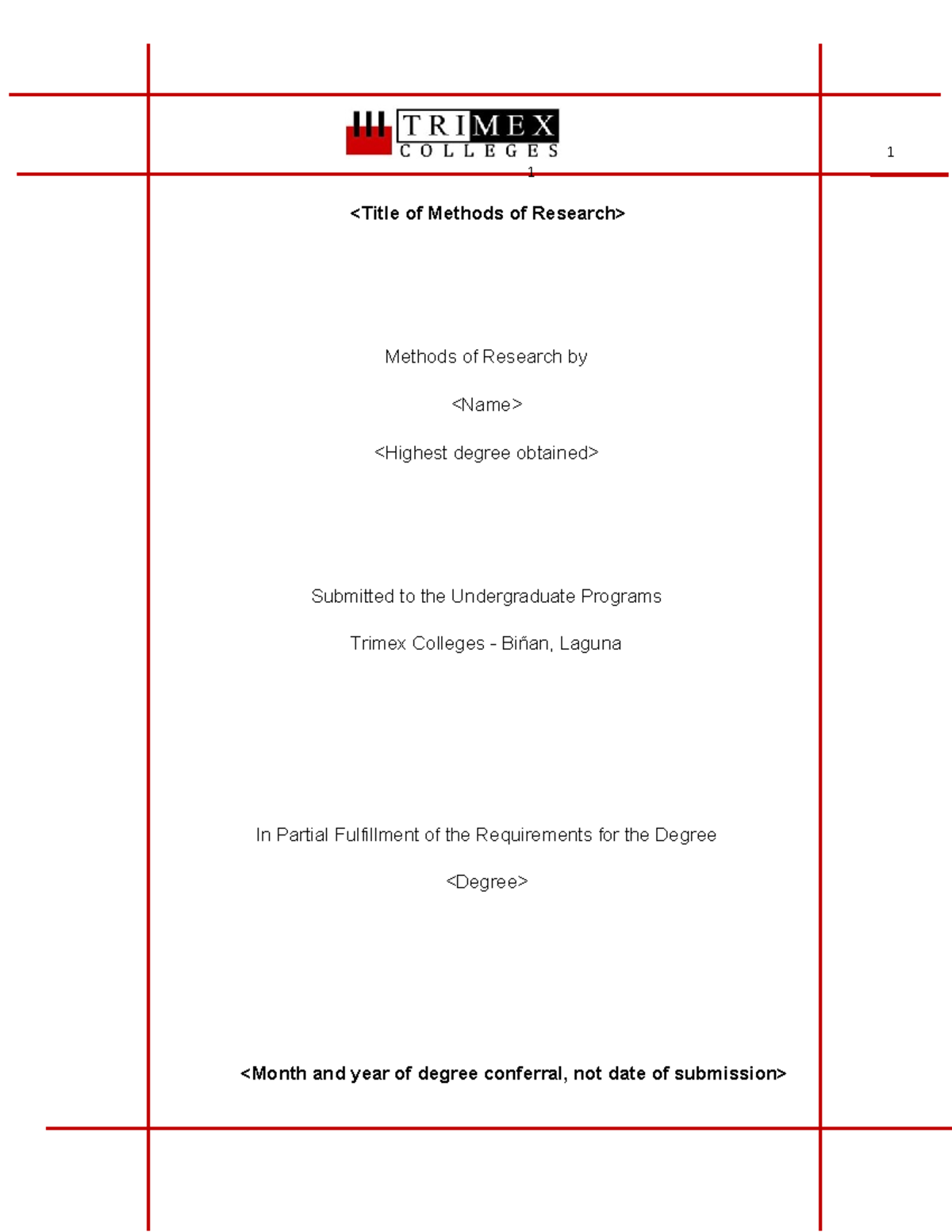 Methods of Research Template - 1 Methods of Research by - Studocu