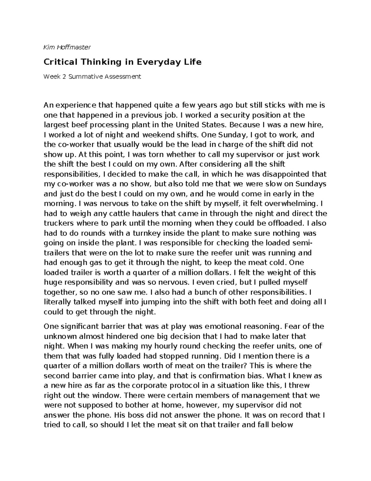 Critical Thinking in Everyday Life - Kim Hoffmaster Critical Thinking ...