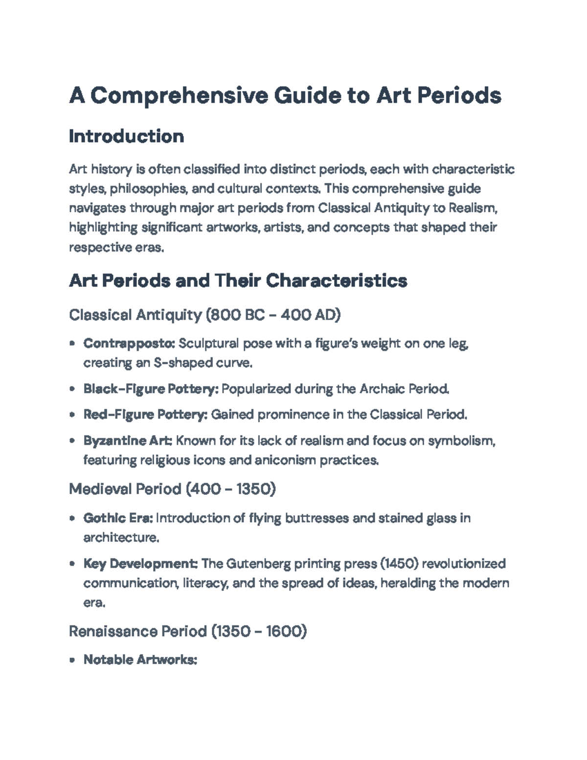 Comprehensive Guide to Major Art Periods and Their Characteristics - A ...