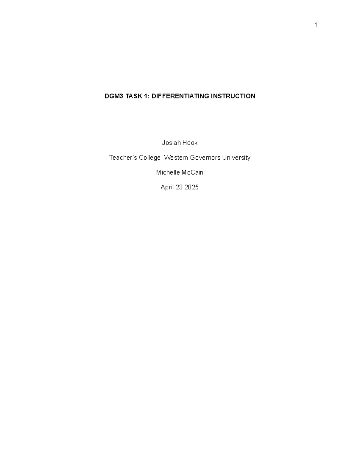 DGM3 TASK 1: Analyzing Formative Assessment in Differentiating Instruction - Studocu
