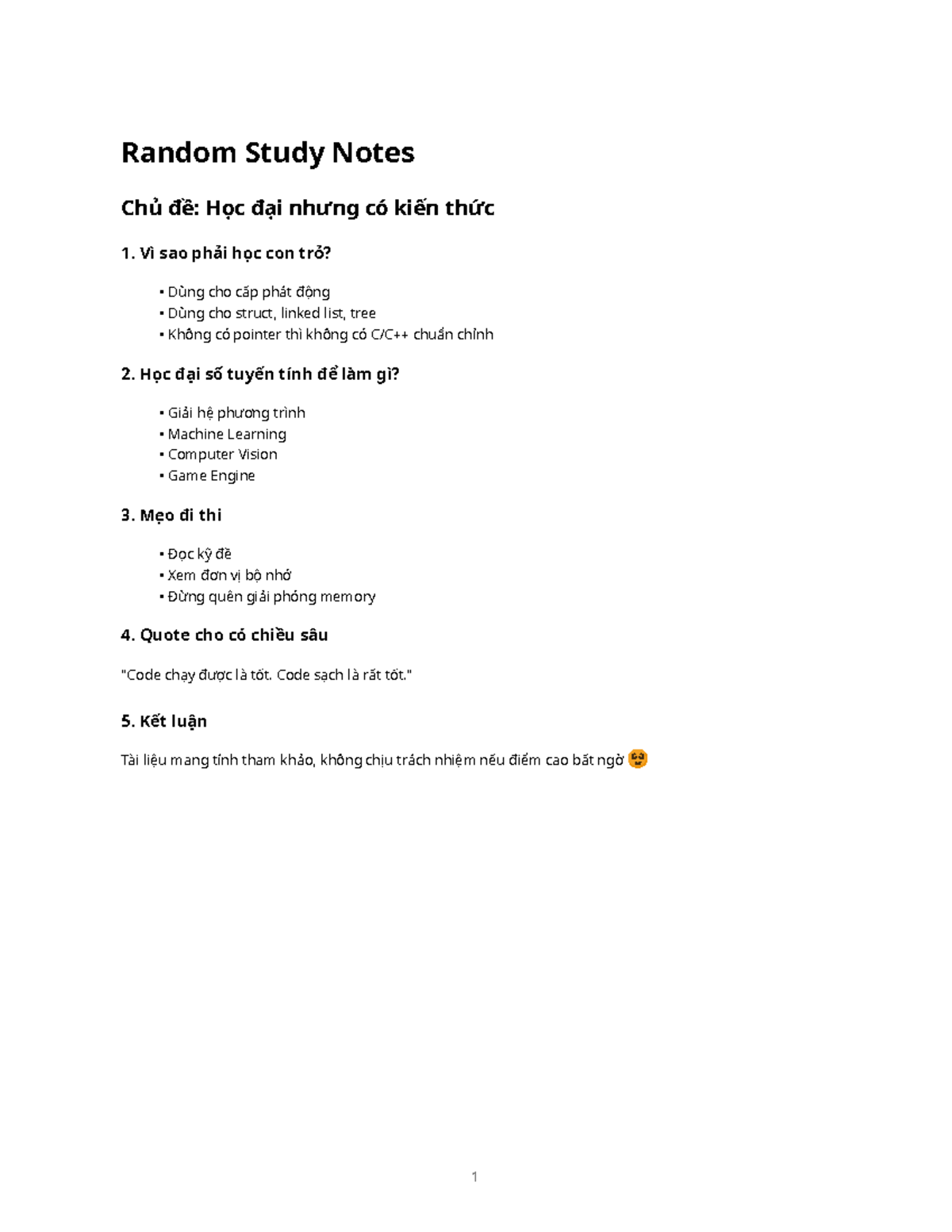 Random Study Notes: Học Đại và Kiến Thức Cơ Bản - Studocu