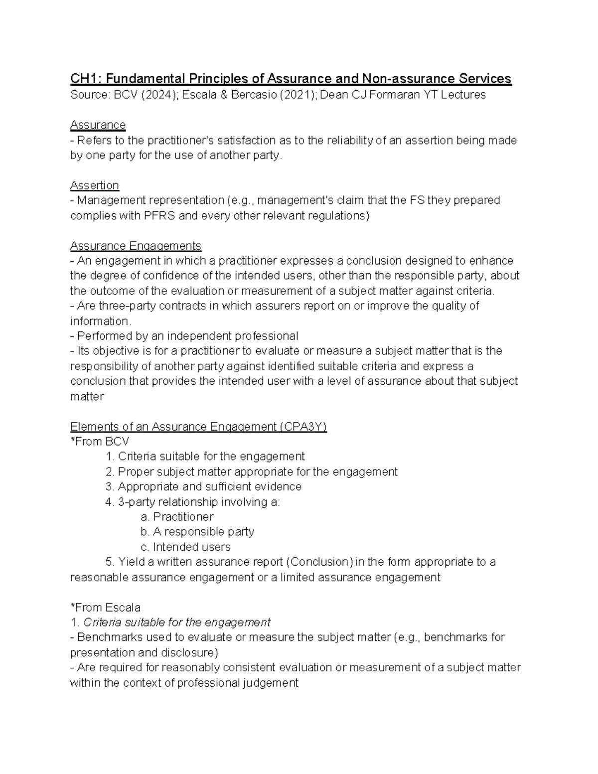 CH1: Principles of Assurance & Non-Assurance Services (CPA3Y) - Studocu