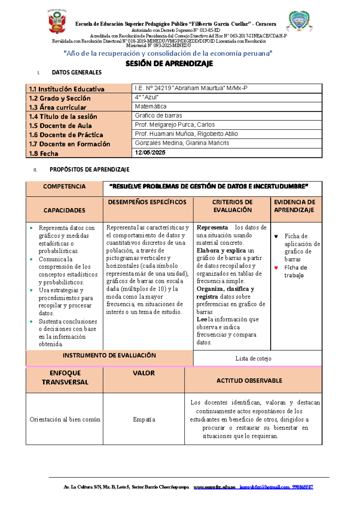 Grafico de Barras - Sesión de Aprendizaje I - Matemática 990865587 ...