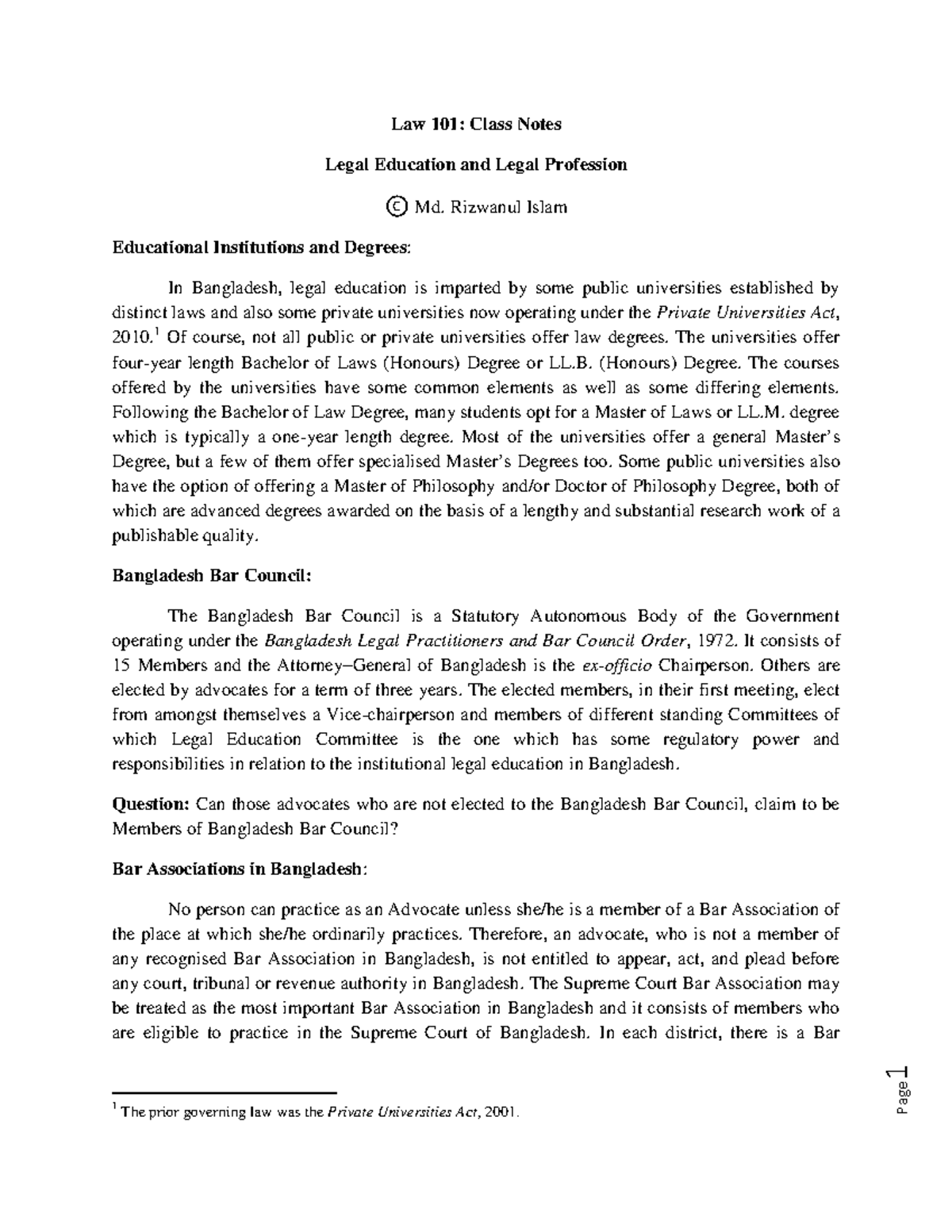 Law 101 Legal Education and Profession - 1 Law 101: Class Notes Legal ... Law 101 Legal Education and Profession - 1 Law 101: Class Notes Legal ...