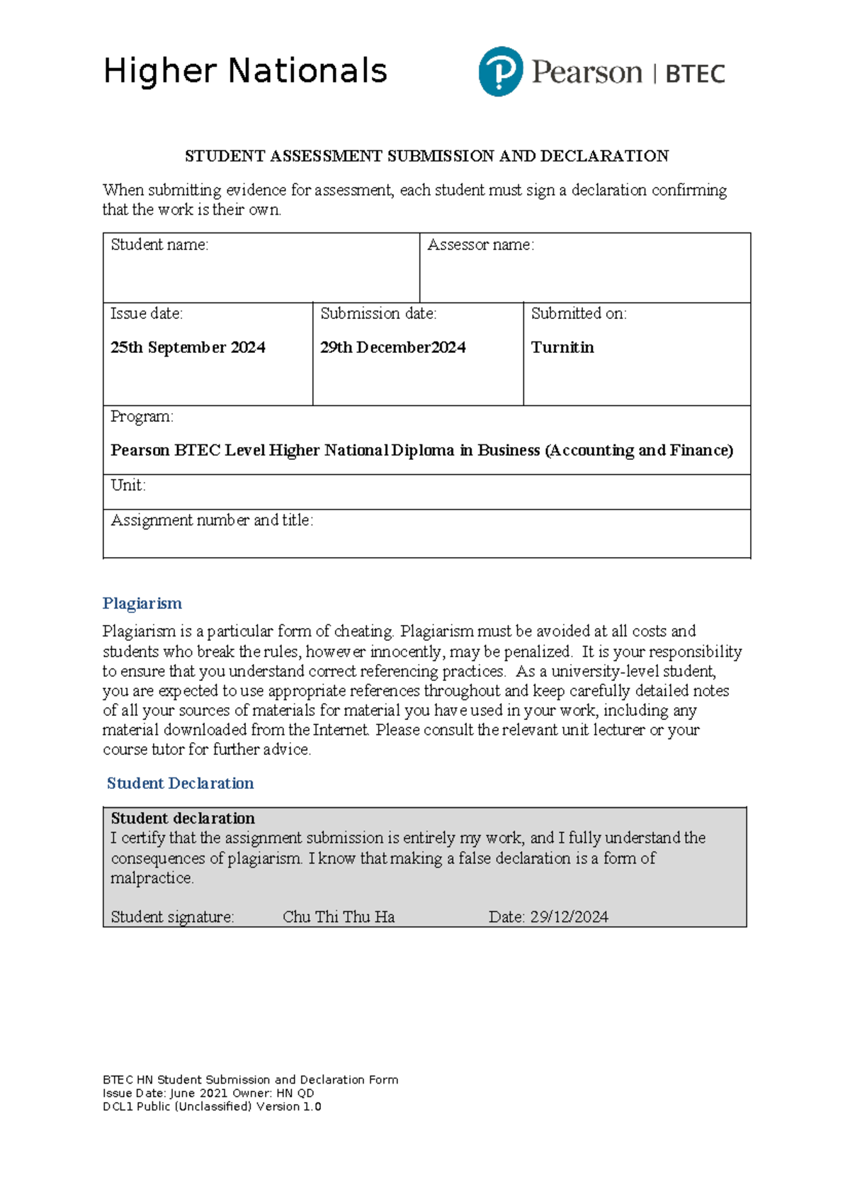 Bìa Assignment - Higher Nationals STUDENT ASSESSMENT SUBMISSION AND ...