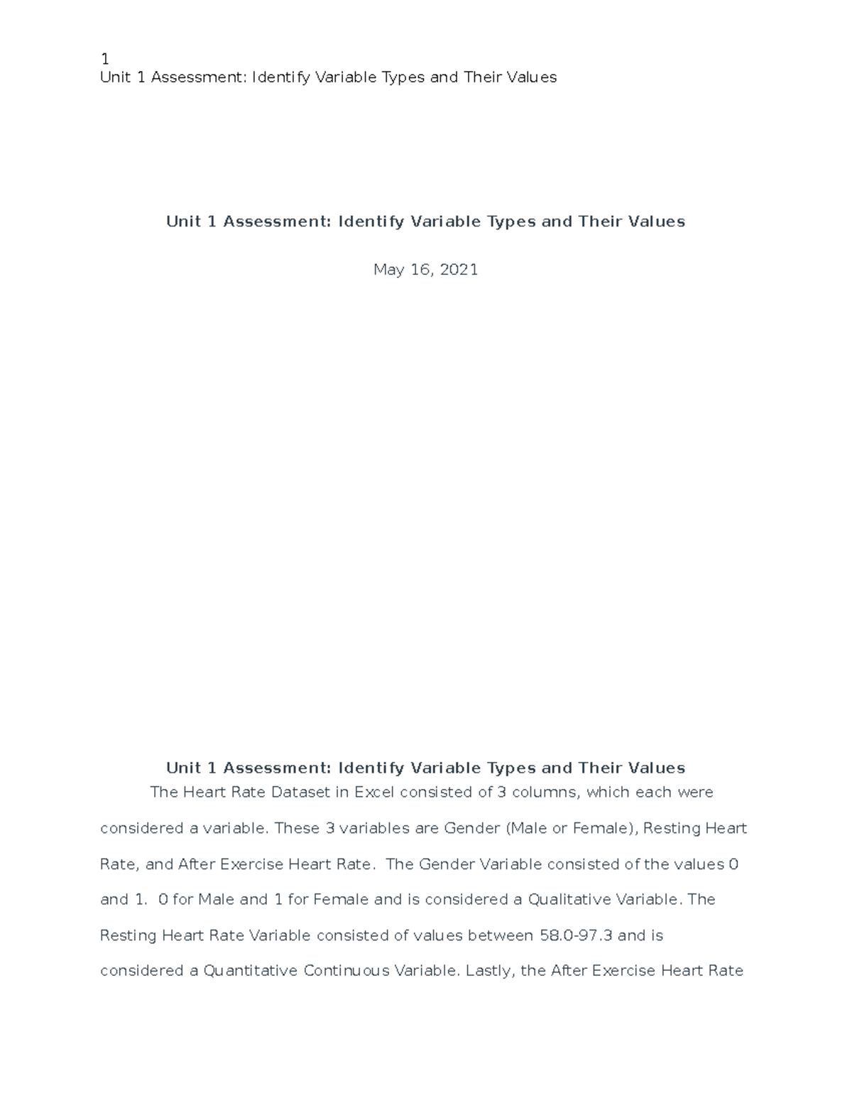 Statistics Unit 1 Assessment - Identify Variable Types and Their Values - Unit 1 Assessment ...