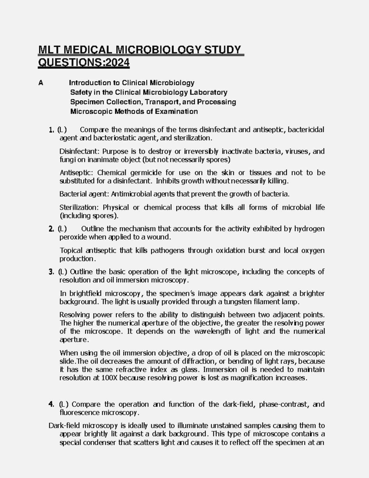 MLT Medical Microbiology: Comprehensive Study Questions and Answers ...
