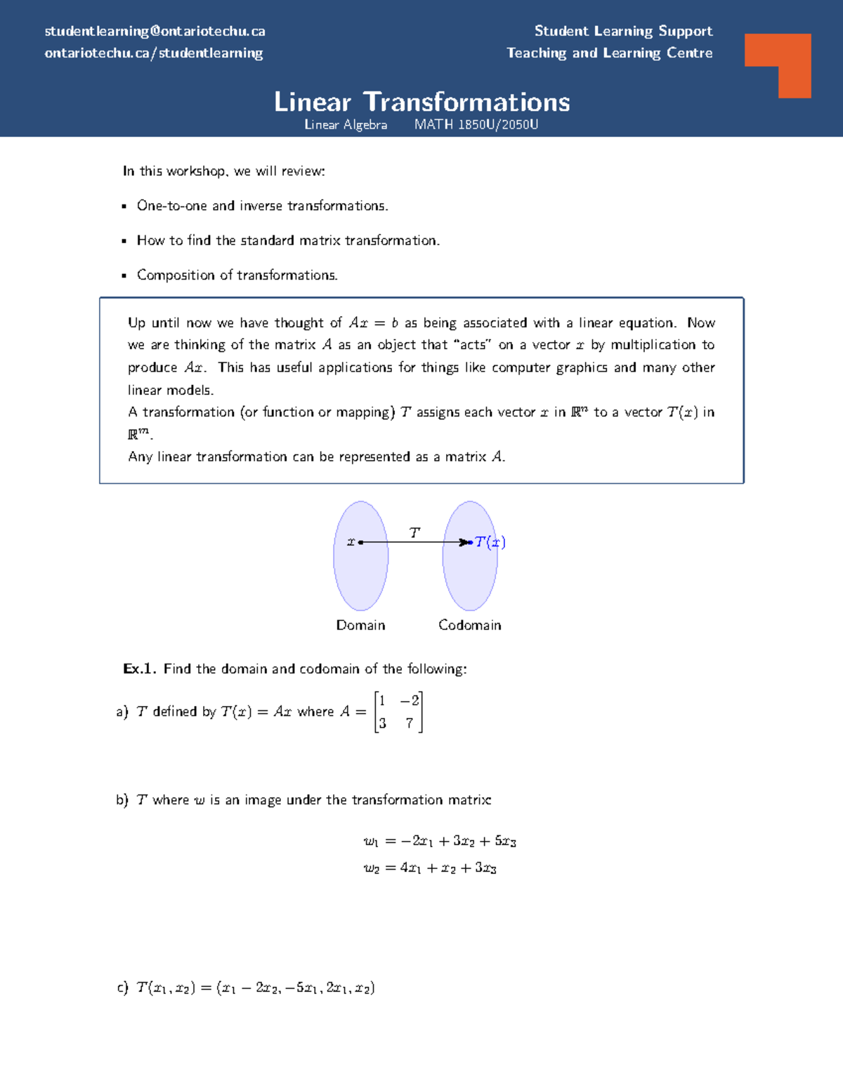 MATH 10: Linear Transformations Workshop Notes S25 - Studocu