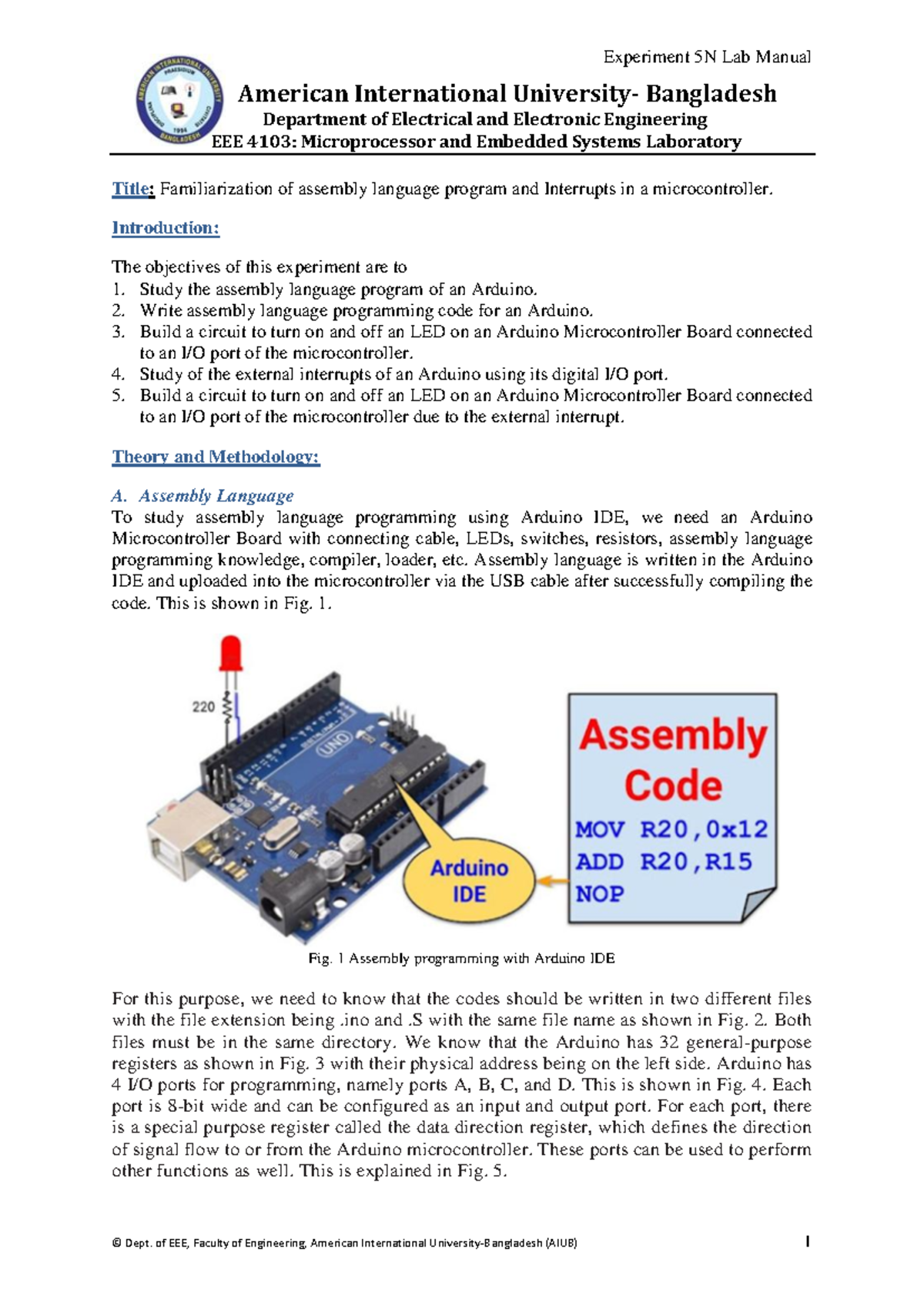 Lab Manual EEE 4103 MES Exp 5N: Arduino Assembly & Interrupts SP2024-25 - Studocu