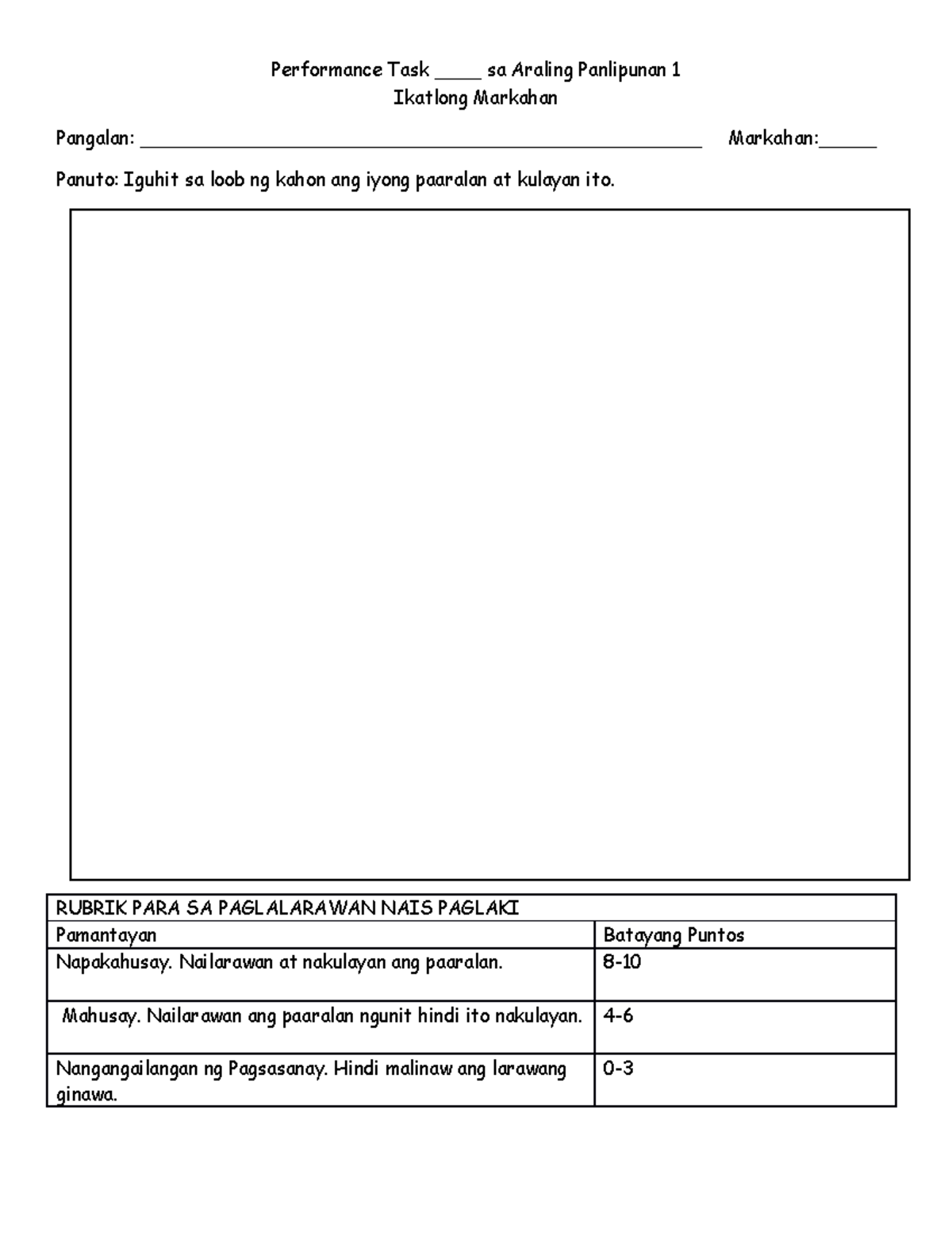 Performance Task 1 Q3 - Performance Task ____ sa Araling Panlipunan 1 ...