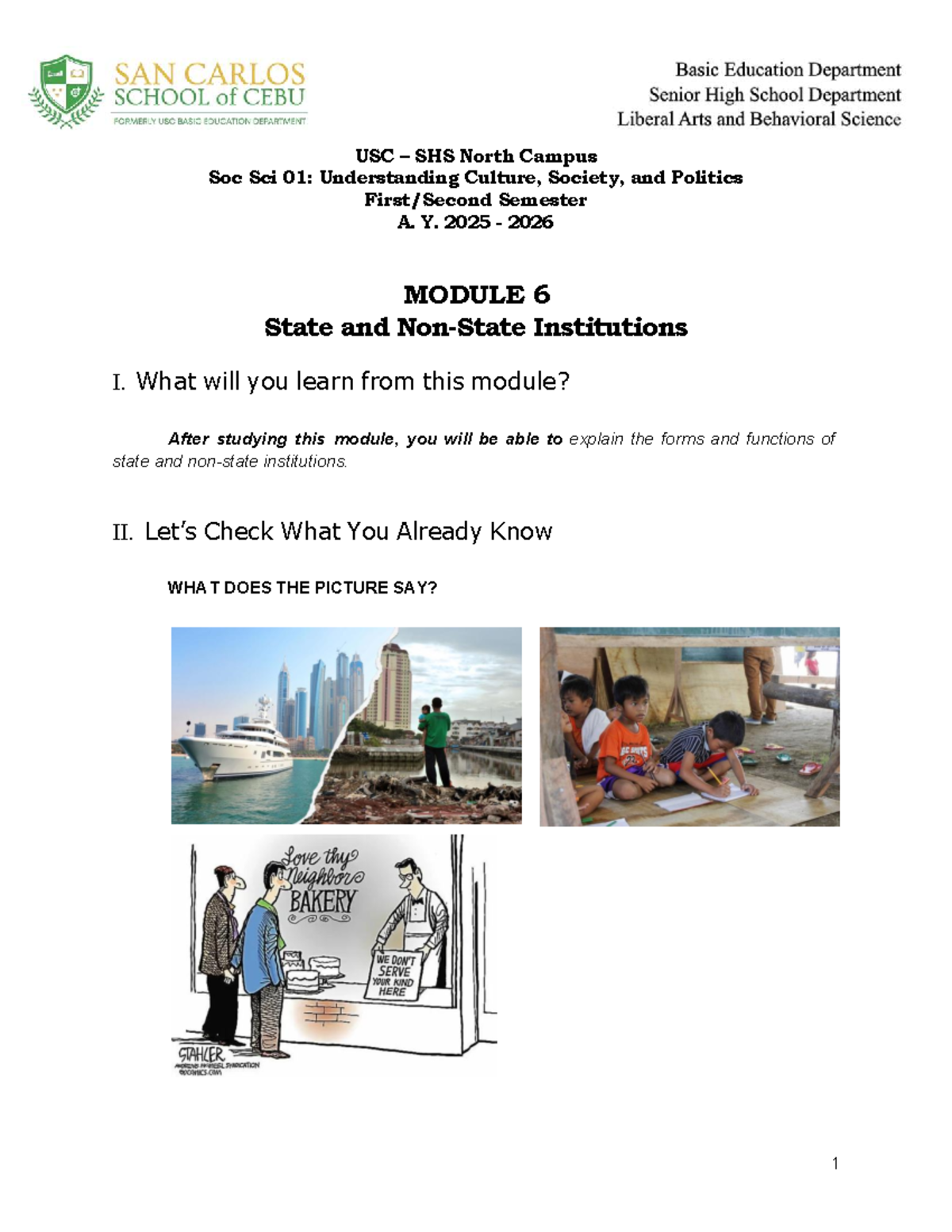 USC SHS Soc Sci 01: Module 6 - Understanding State & Institutions - Studocu