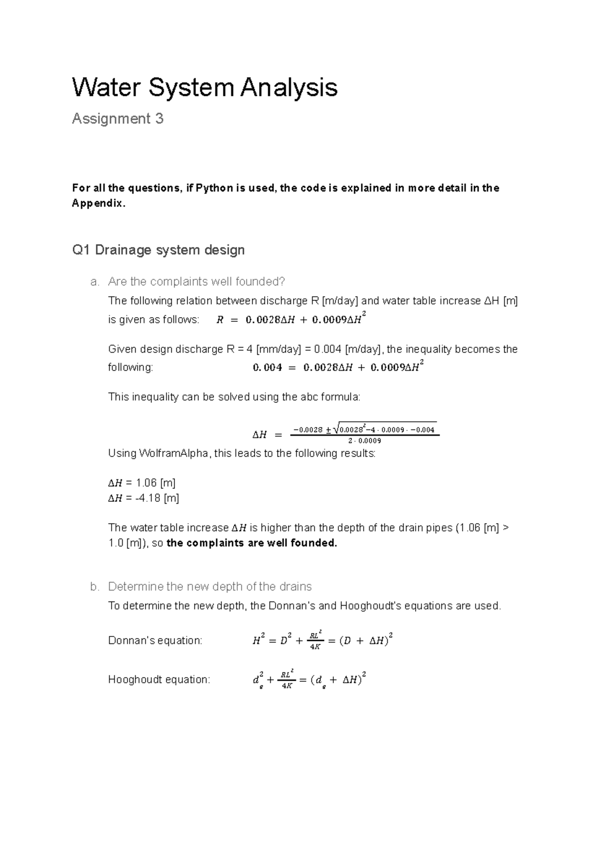 WSA A3 - Water System Analysis Assignment 3 Overview - Studeersnel