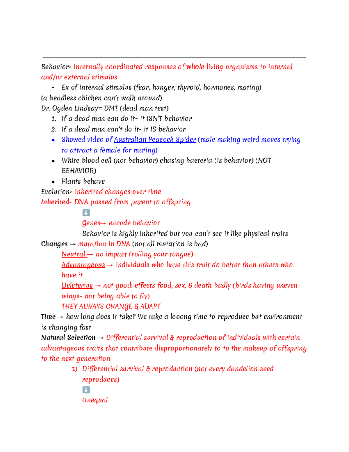 Evol Animal Behavior Notes (DMT) - Internal & External Stimuli ...