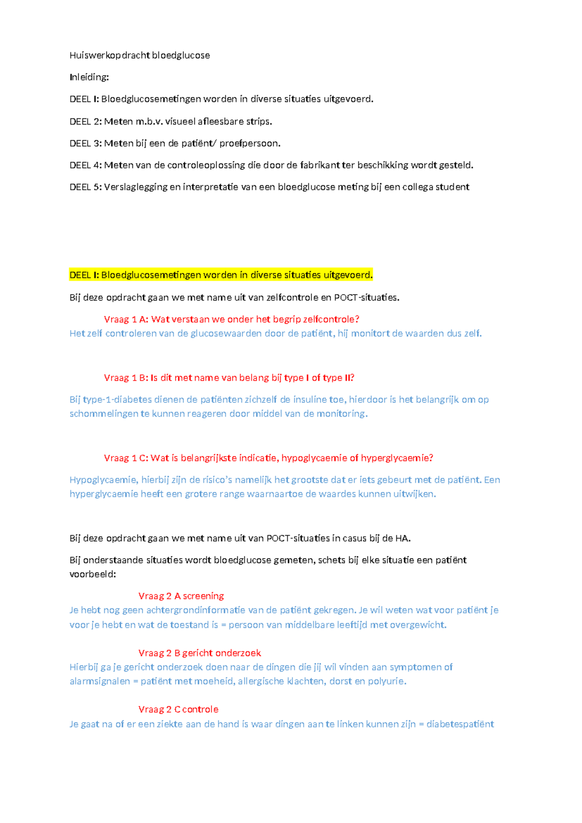 Huiswerkopdracht Bloedglucosemetingen: Zelfcontrole en Interpretatie ...