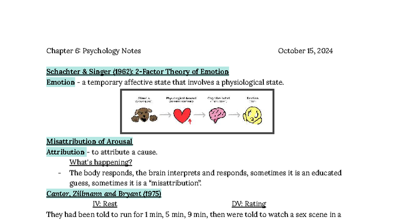 Chapter 6: Psychology Notes - Emotion Theories & Arousal Effects - Studocu