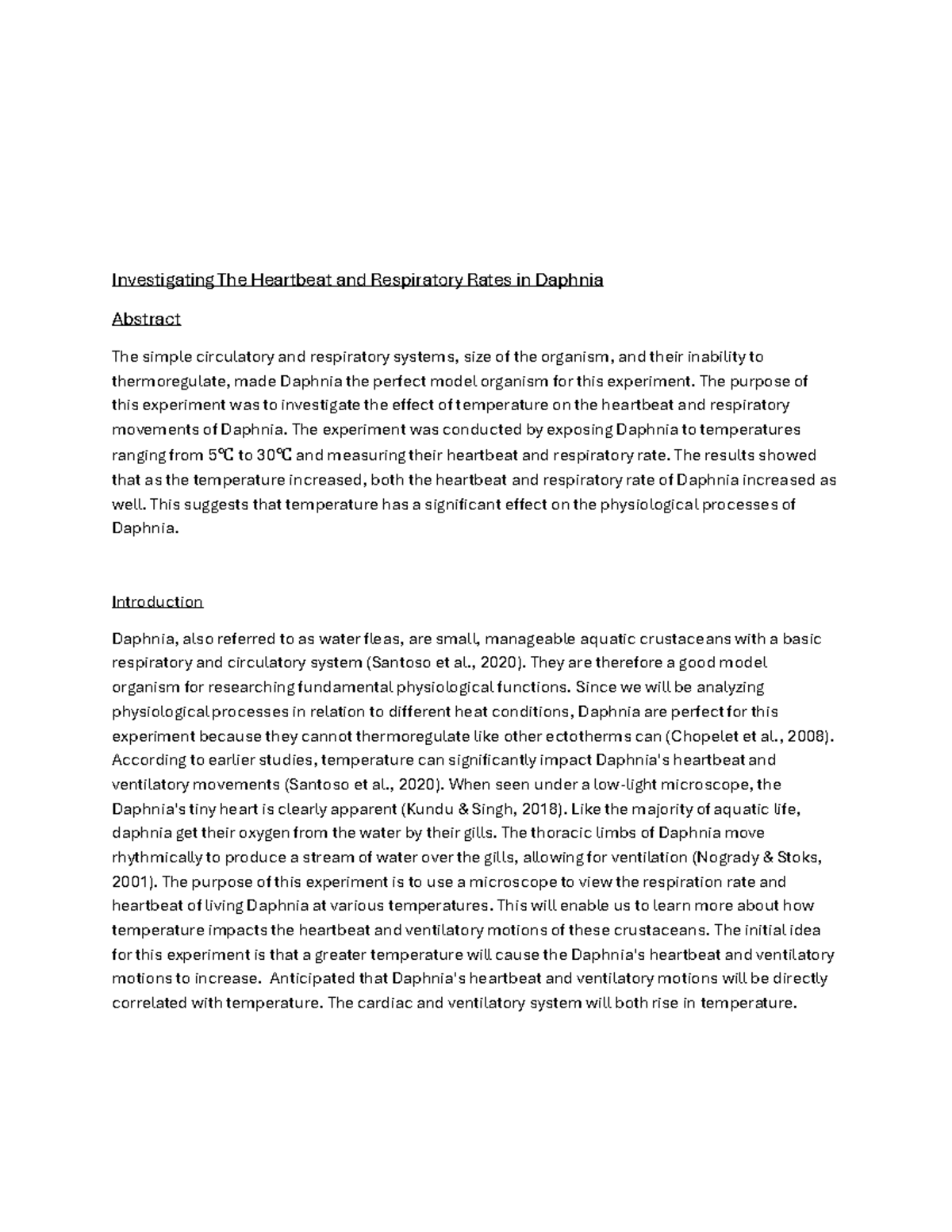 BIOL204 Final Practical Report: Effects of Temperature on Daphnia Heart ...