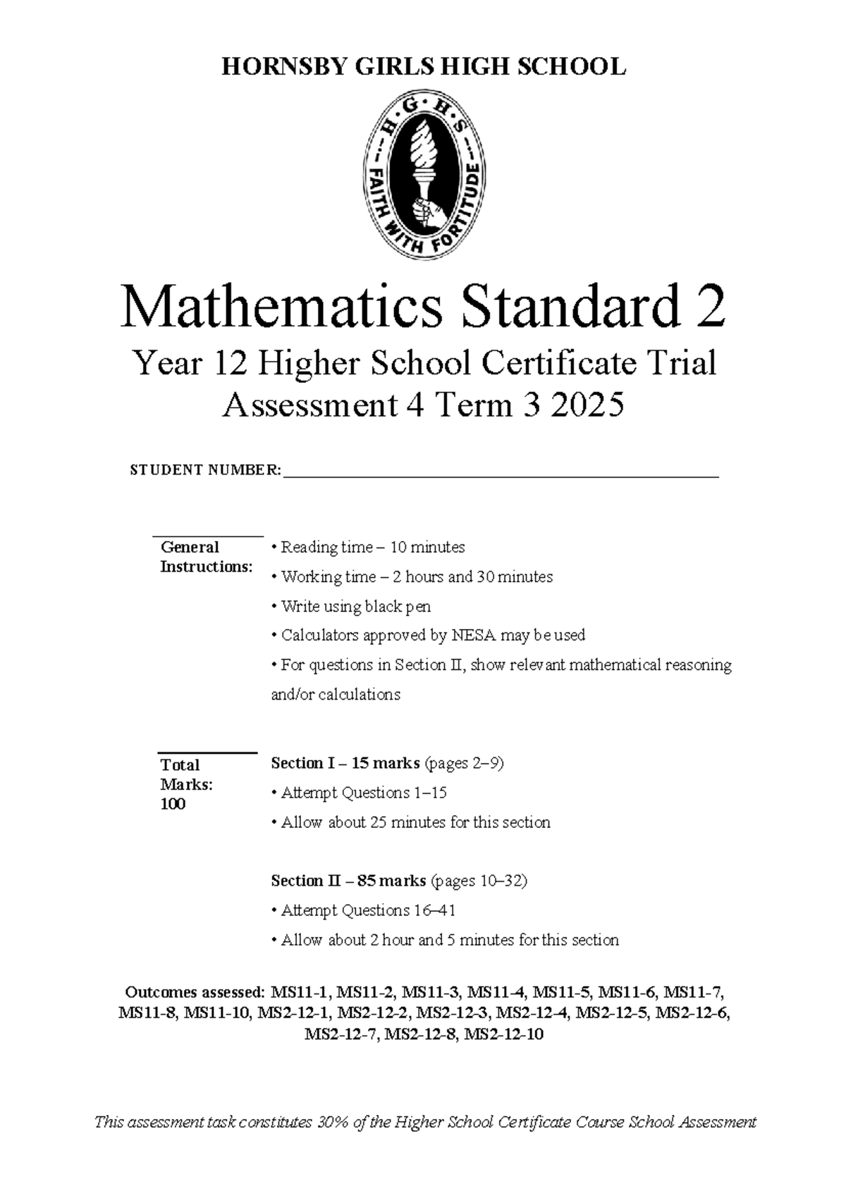 2025 HSC Mathematics Standard 2 Trial Assessment Questions - Studocu