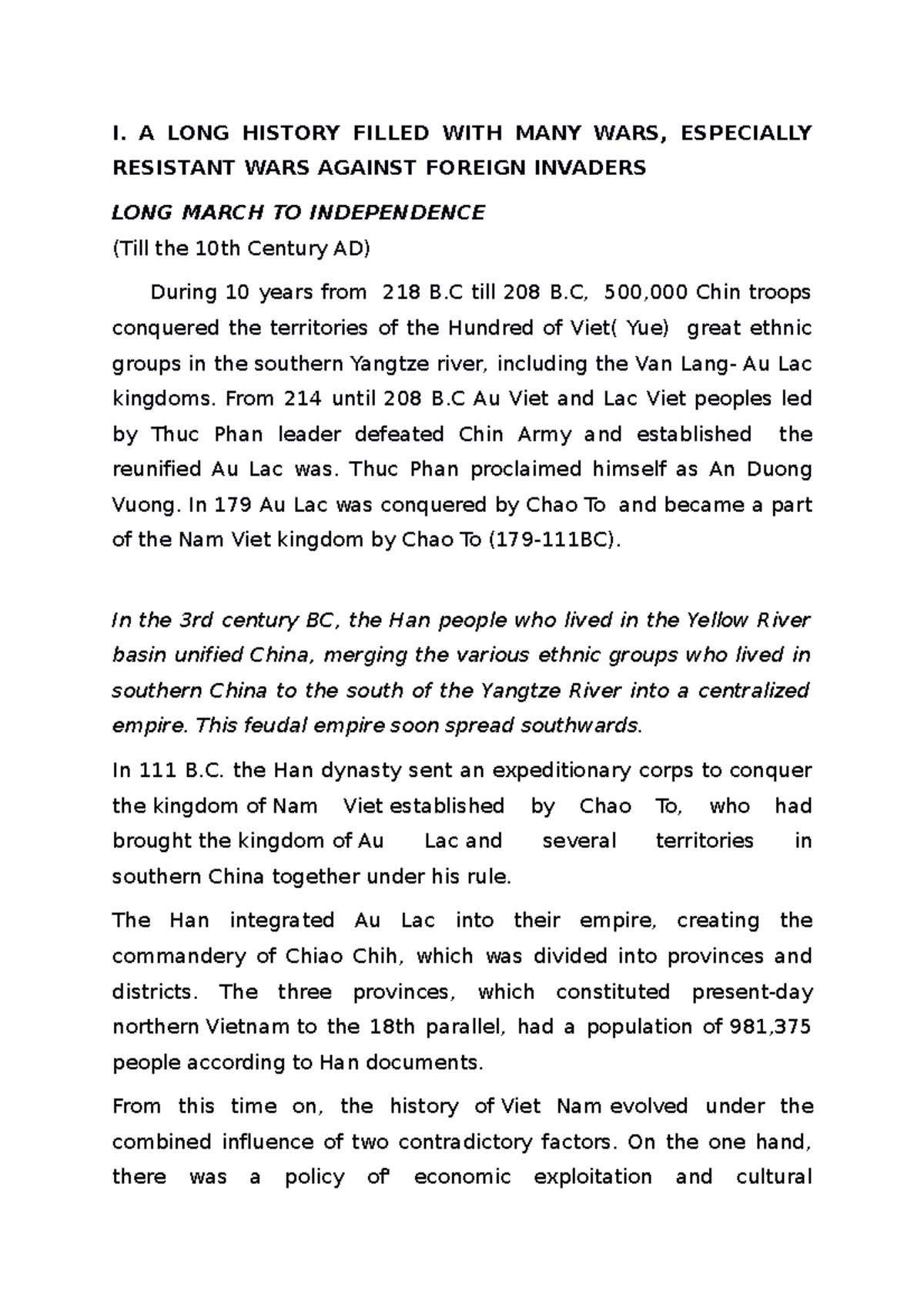 Vietnamese History & Culture Note - I. A LONG HISTORY FILLED WITH MANY ...