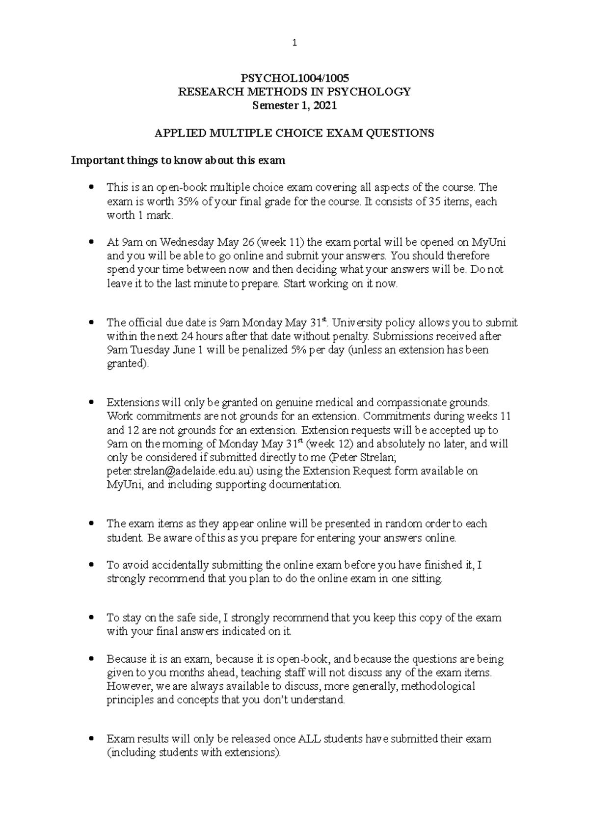 PSYCHOL1004 Research Methods Quiz Overview and Key Exam Details - Studocu