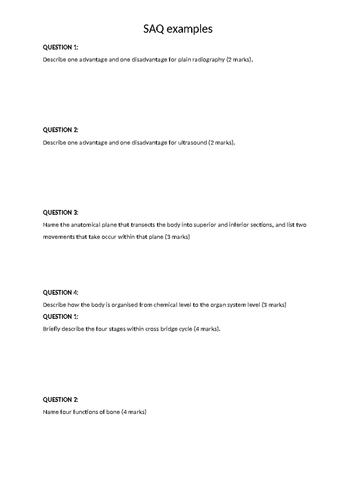 SAQ Anatomy Exam Notes - Key Concepts and Examples for Study - Studocu