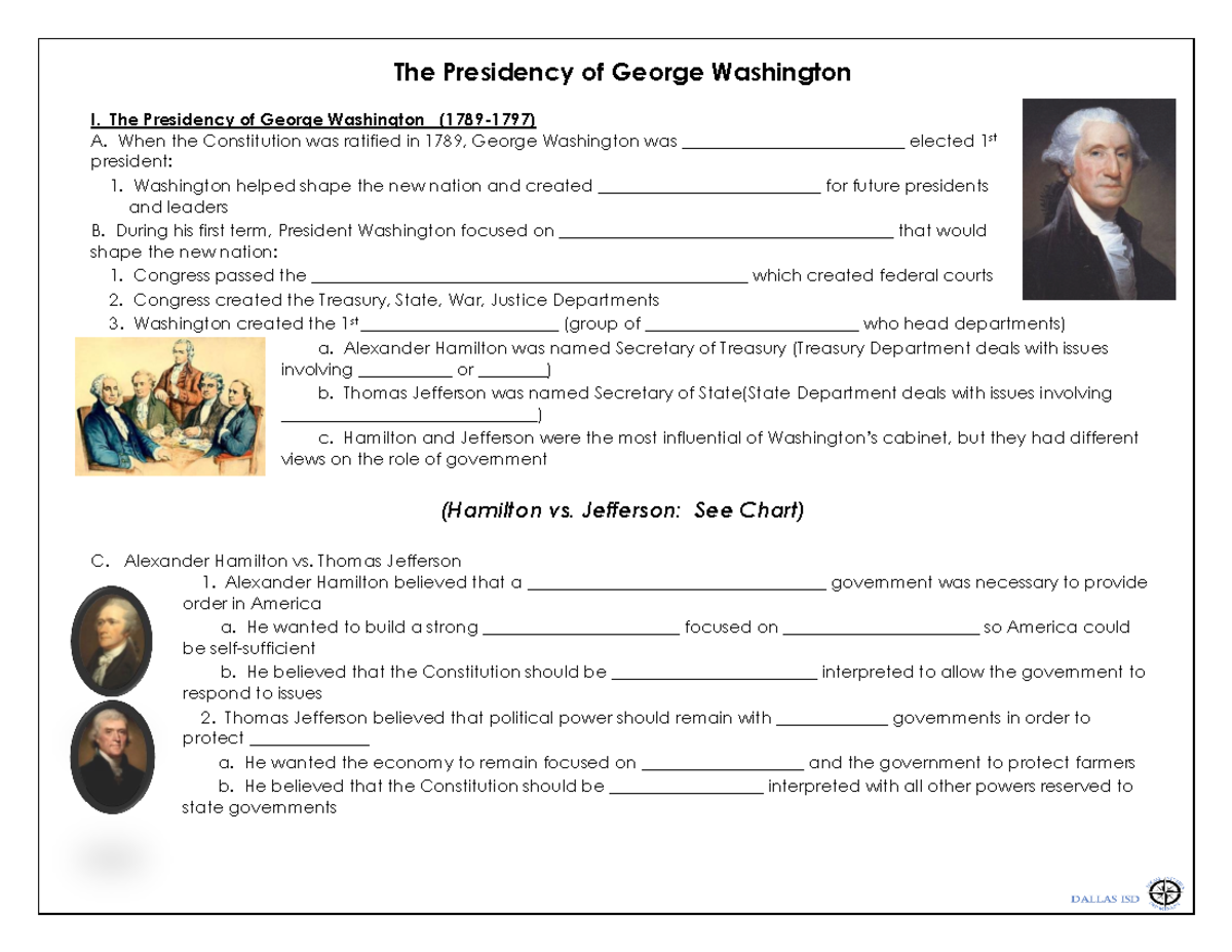 washington president - I. The Presidency of George Washington (1789 ...