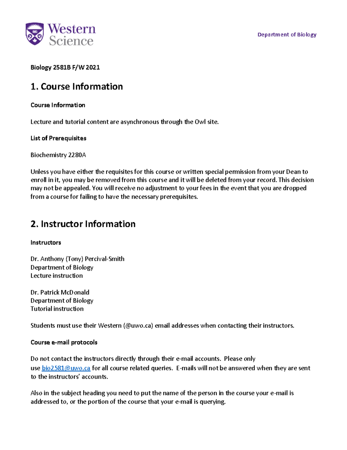 BIO 2581B Genetics Course Syllabus and Important Information - Studocu