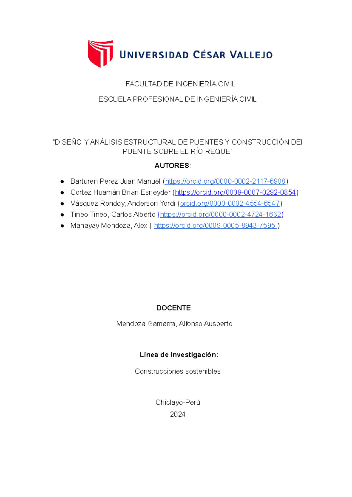 Diseño y Análisis Estructural del Puente sobre el Río Reque - 2024 ...