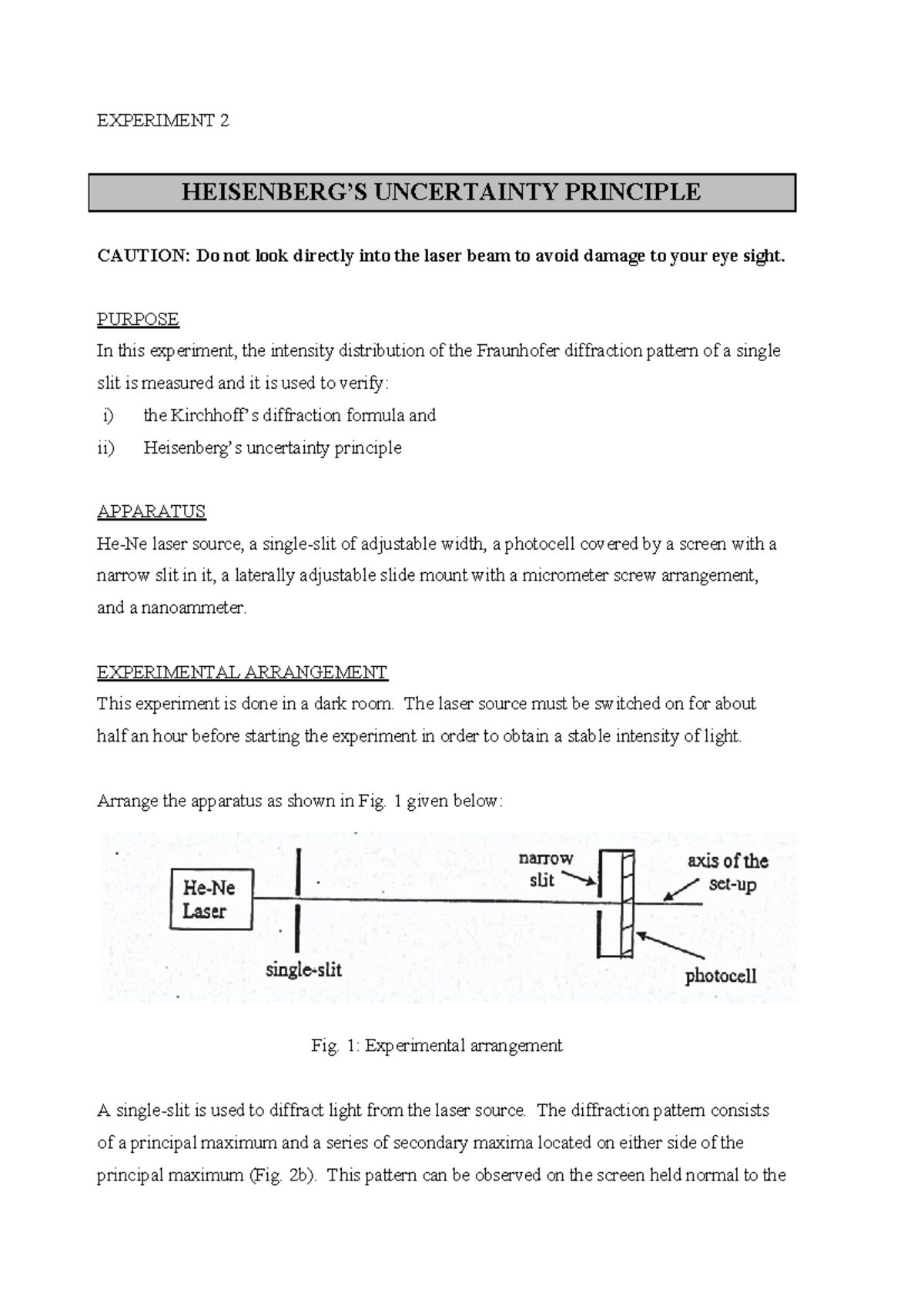 Experiment 2 Heisenbergs uncertainty Principle - EXPERIMENT 2 ...