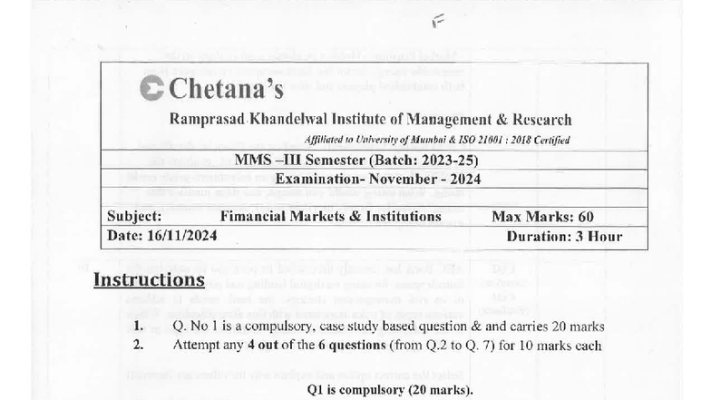 FMI - Financial Markets Institutions Midterm Exam Notes - Studocu