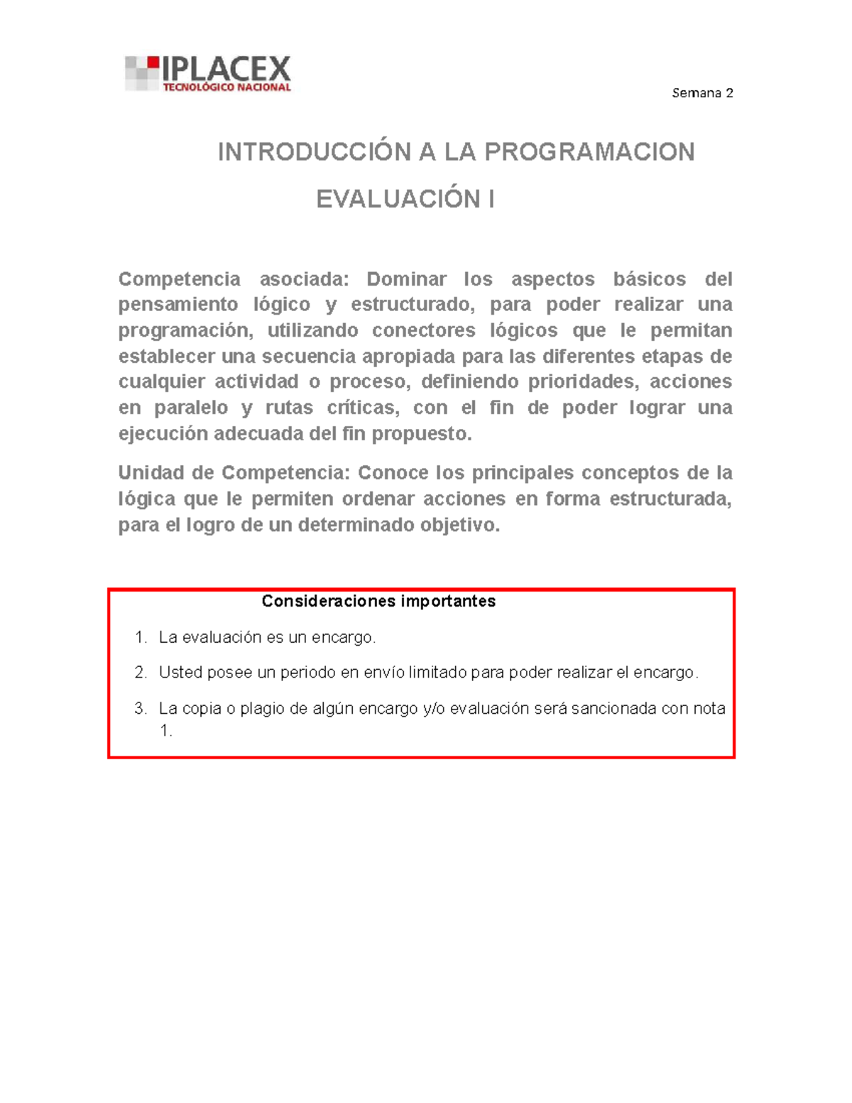 Semana 2 - Introducción a la Programación: Evaluación I y Tablas de ...