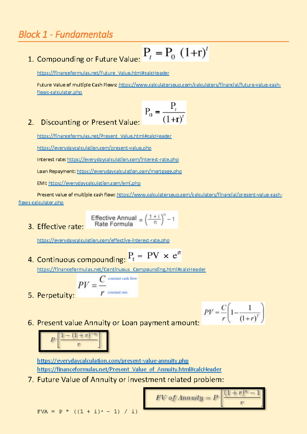 Corporate Finance Formula Sheet for CF 101: Key Concepts and Calculations - Studocu