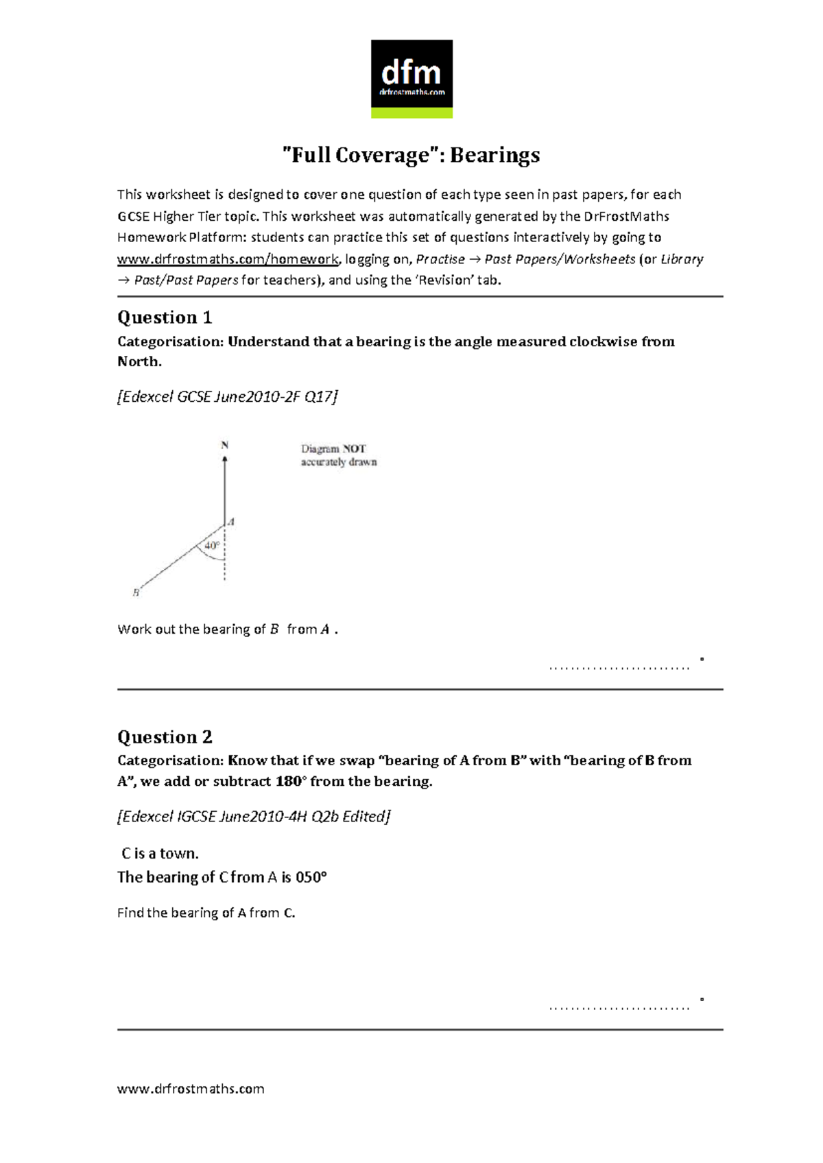 GCSE & IGCSE Bearings Practice Worksheet - Studocu