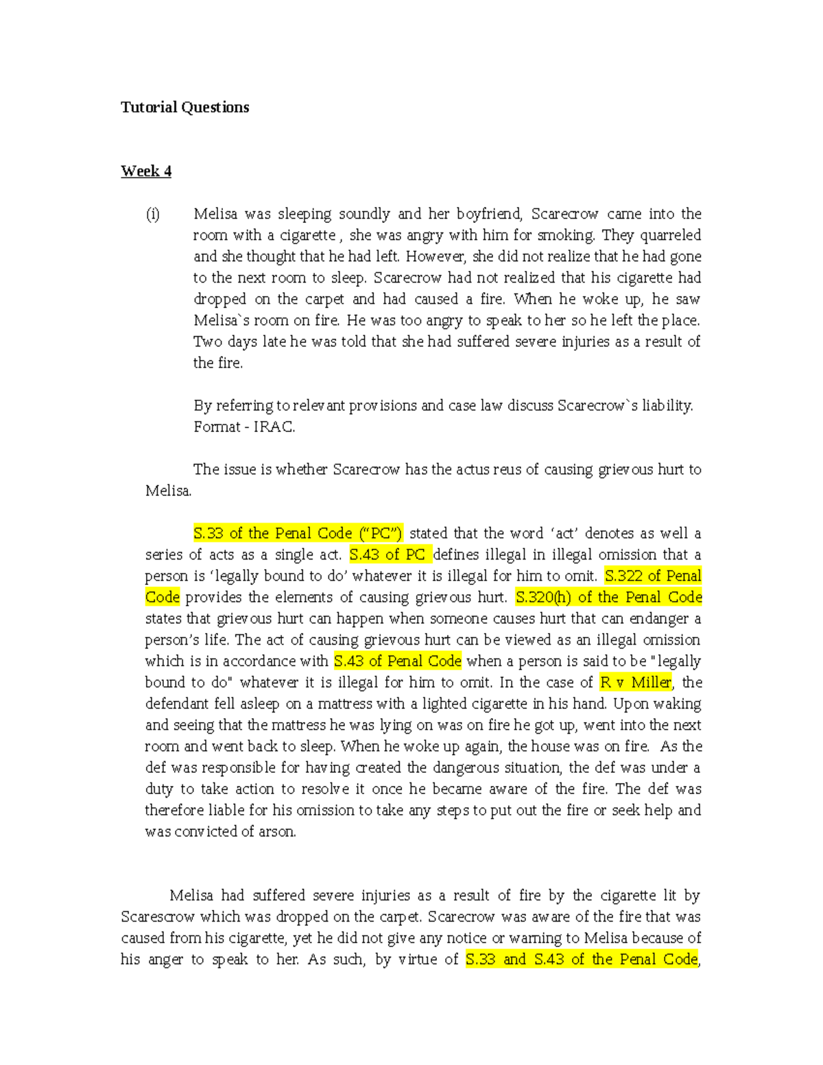 Tutorial Questions Week 4 and Week 5 - Tutorial Questions Week 4 (i ...