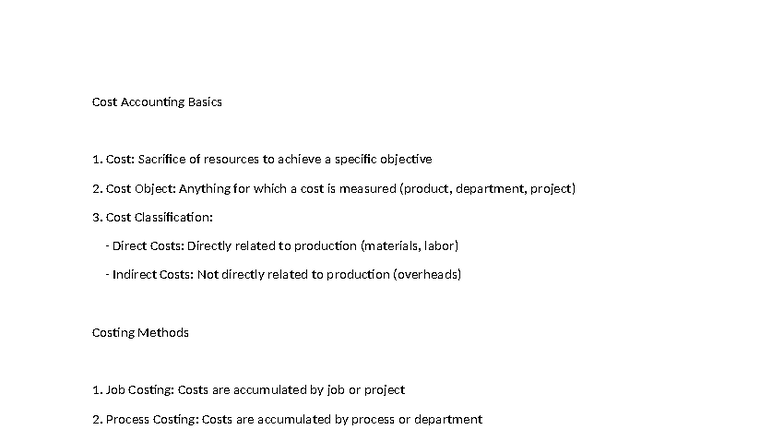 Cost Accounting Basics: Key Concepts and Techniques - Studocu