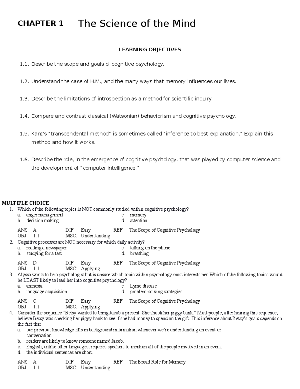 Cognition 7th Test Bank: Key Concepts & Multiple Choice Questions - Studocu